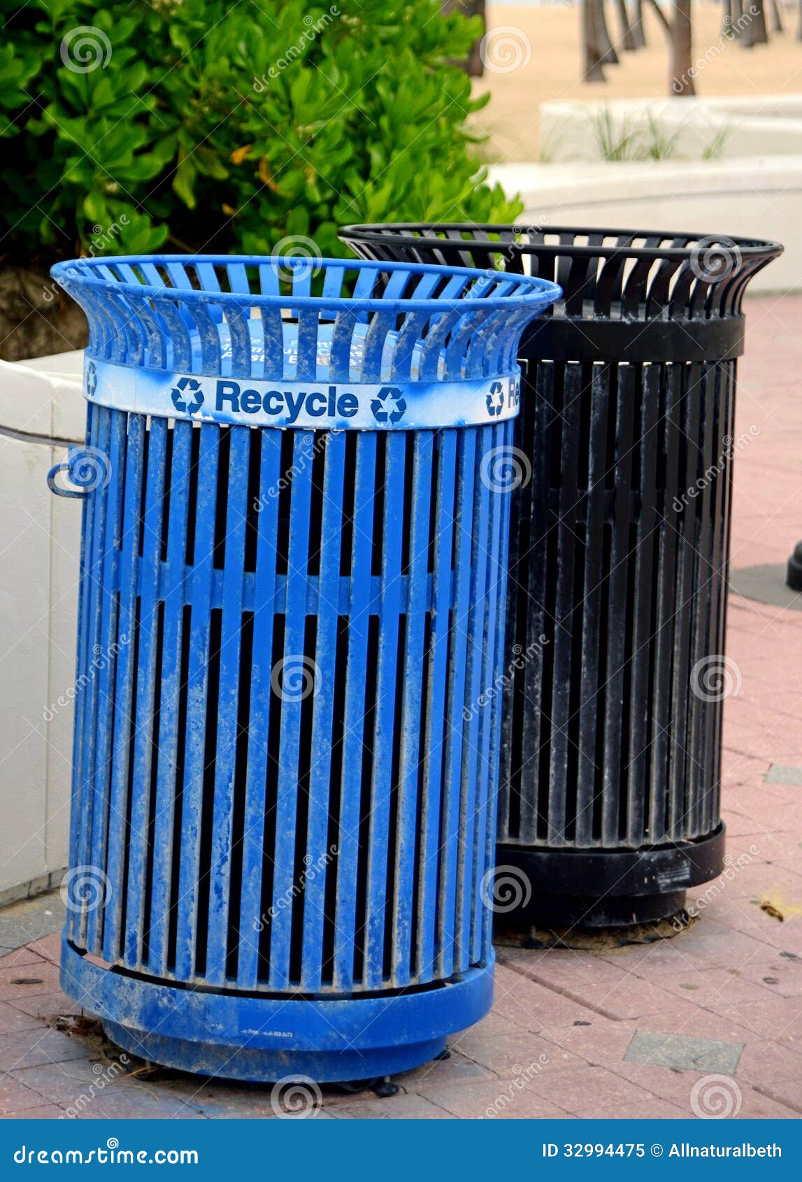 Recycle Bin and Garbage Can at Beach Stock Image - Image of sign ...