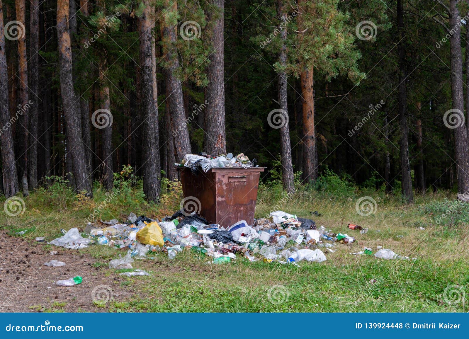 Recycle Bin and Garbage on Ground Landscape Stock Photo - Image of ...