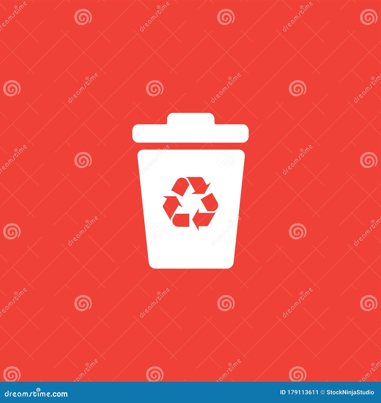 Recycle Bin Icon on Red Background. Red Flat Style Vector Illustration ...