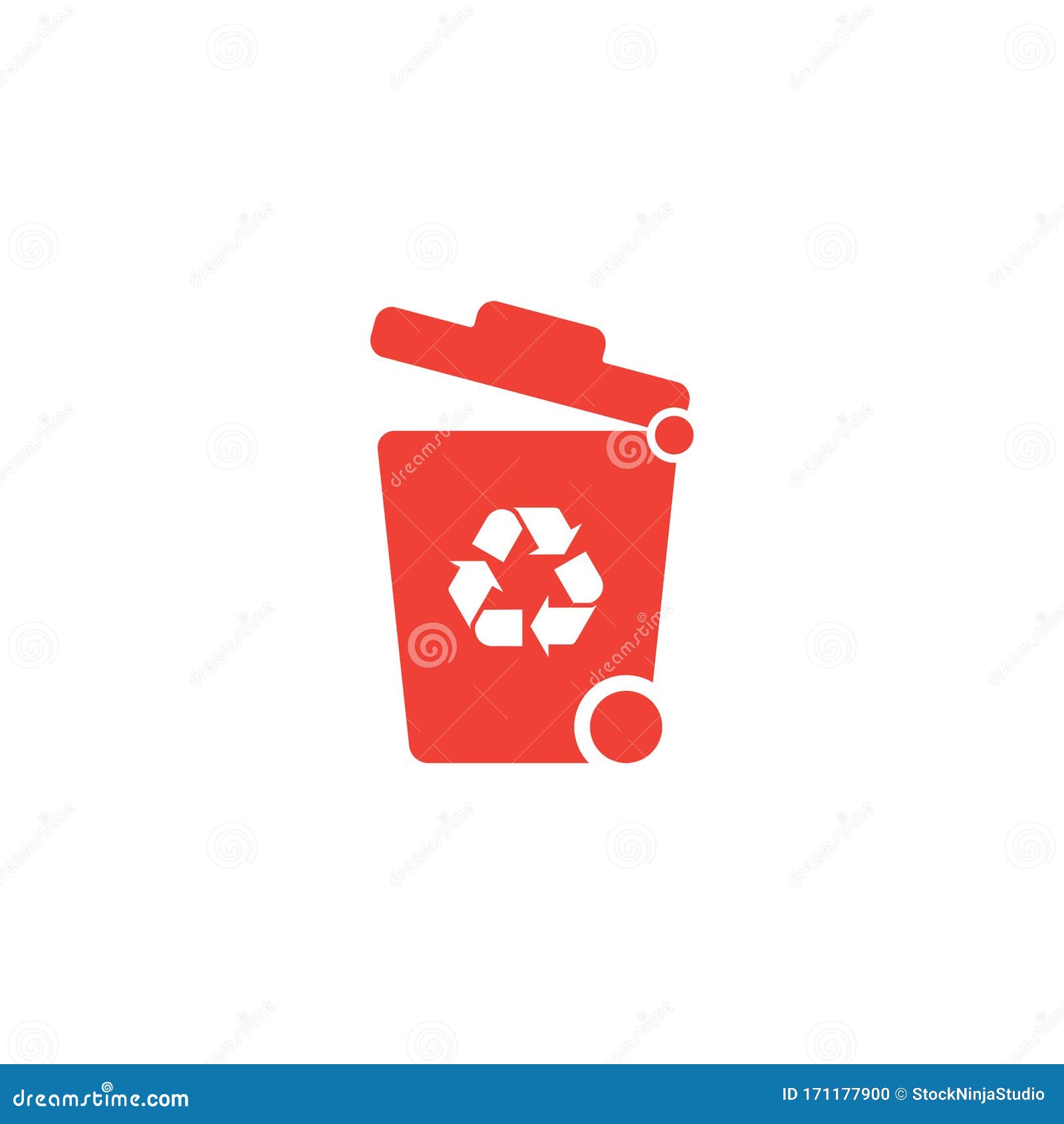 Recycle Bin Red Icon on White Background. Red Flat Style Vector ...
