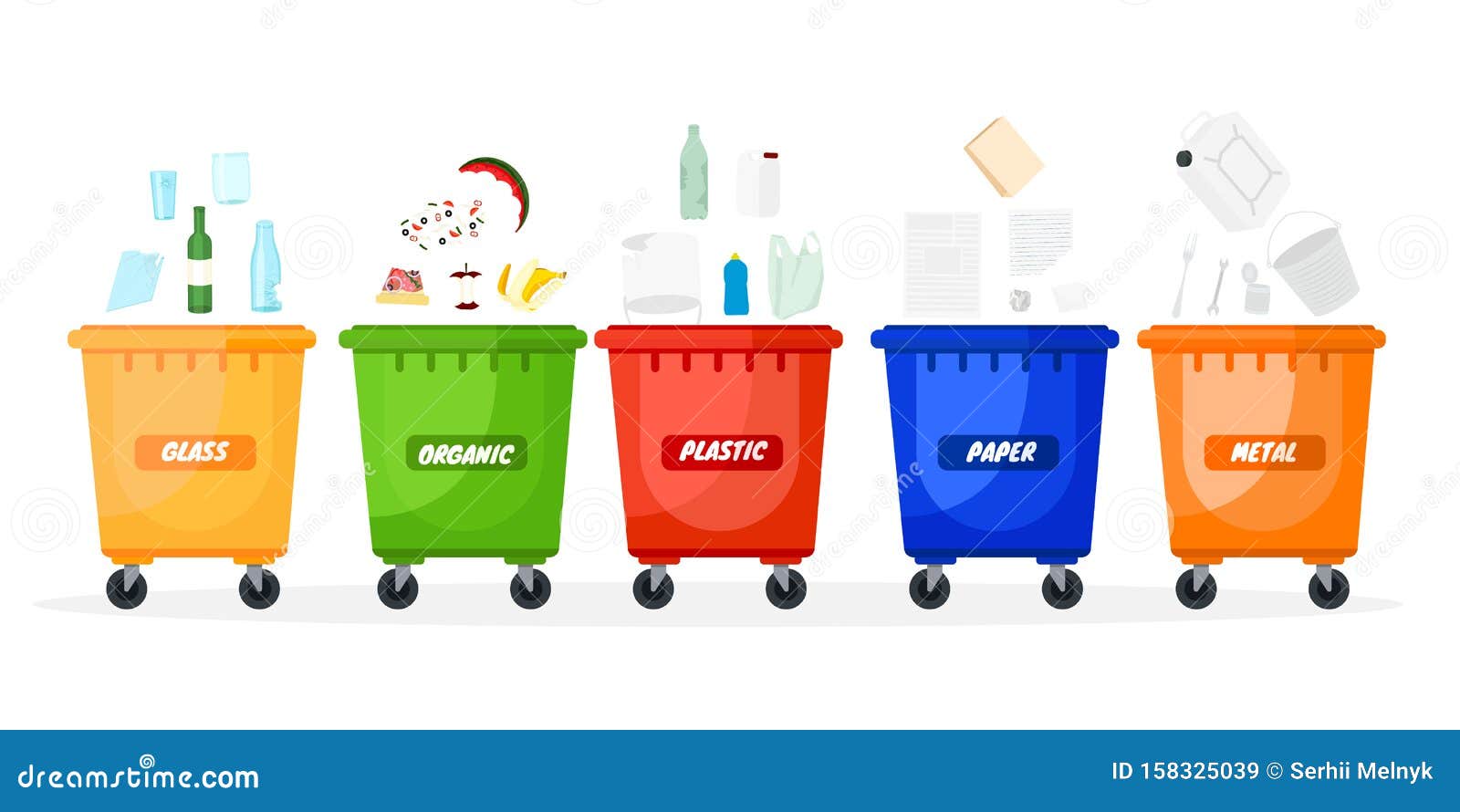 Recycle Examples With Paper, Plastic And Glass Material Cycle Outline ...