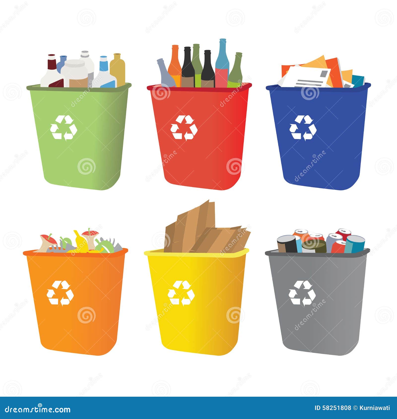 Recycle Bins with Garbage Separation Stock Vector - Illustration of ...