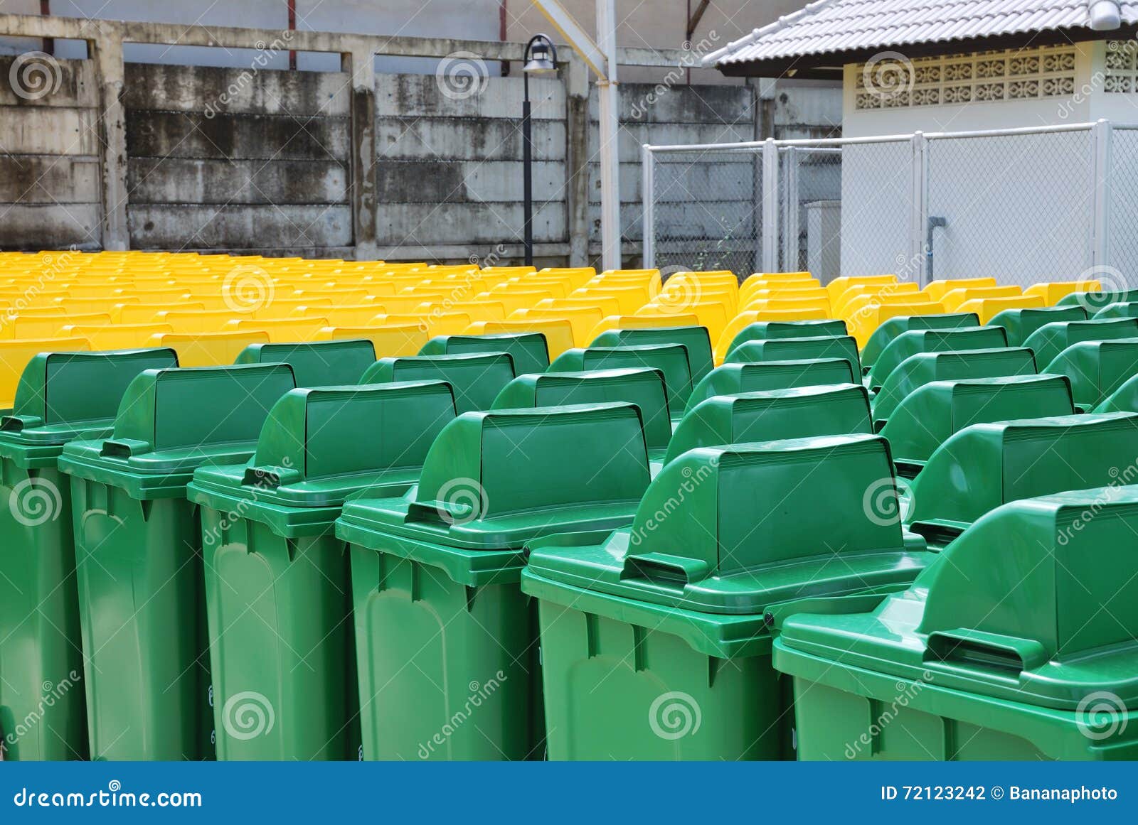 Recycle Bins in a Group Made of Commercial Size Yellow and Green Stock ...