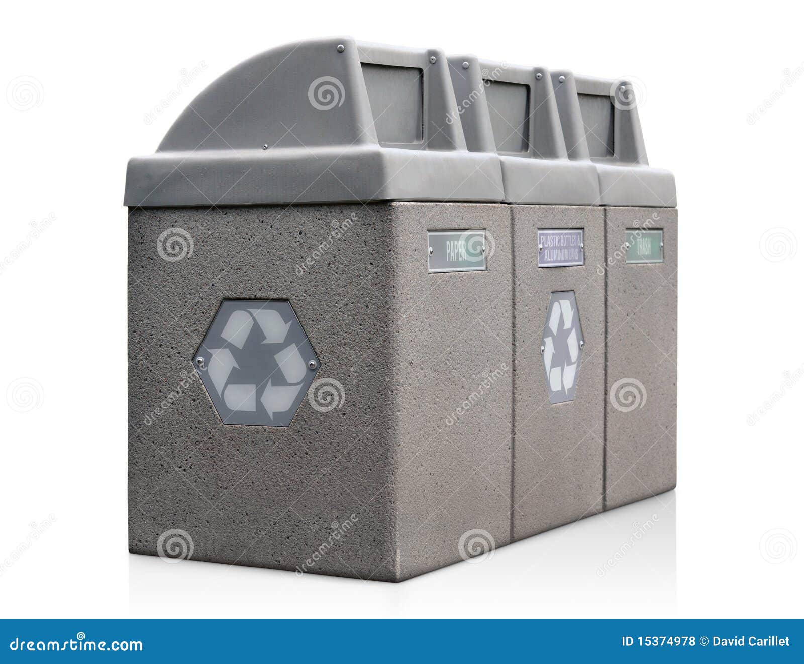 Recycle Bins for Paper, Plastic, Cans and Trash Stock Photo - Image of ...
