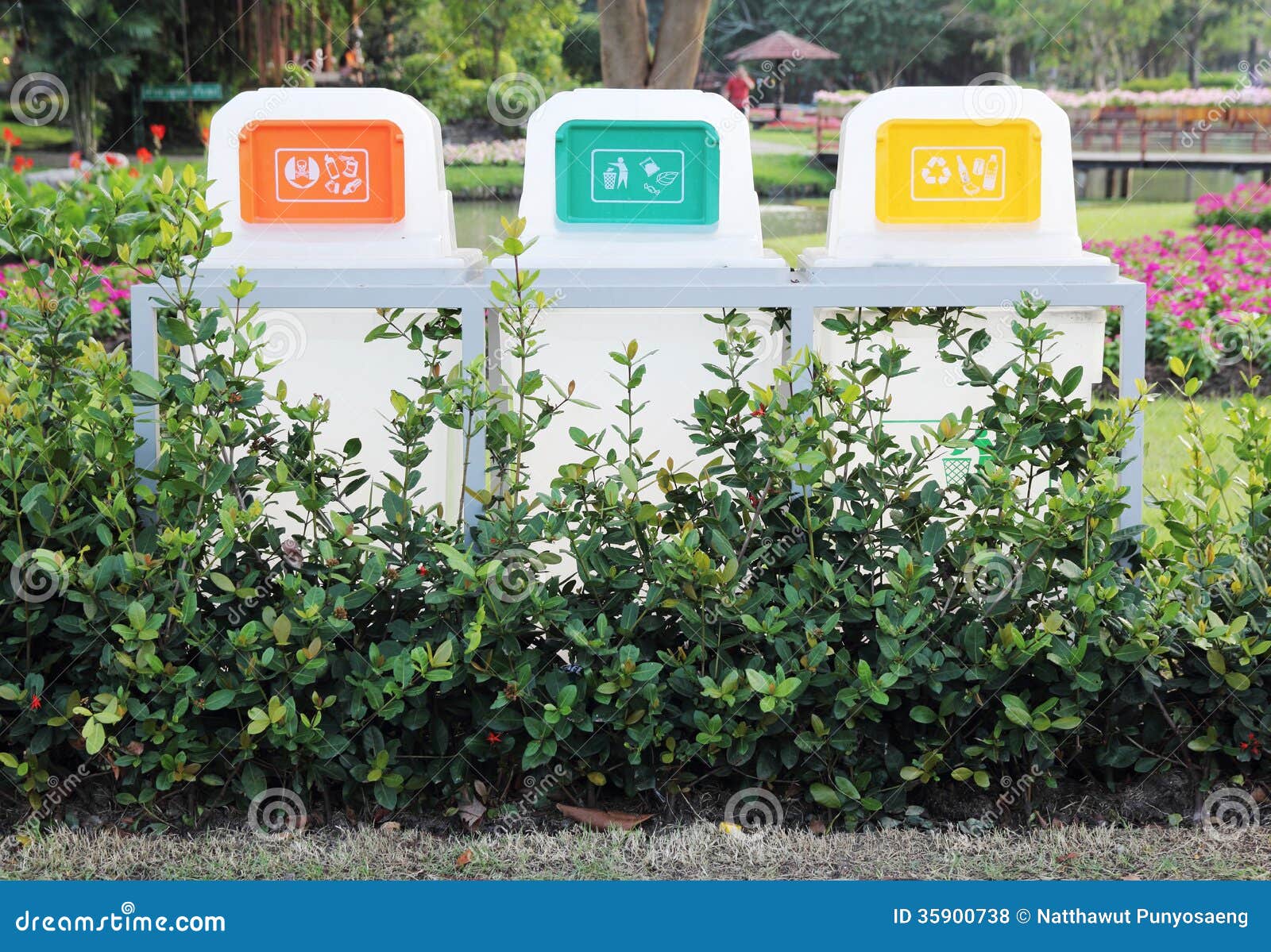 Recycle Bins in the Park stock photo. Image of disposal - 35900738