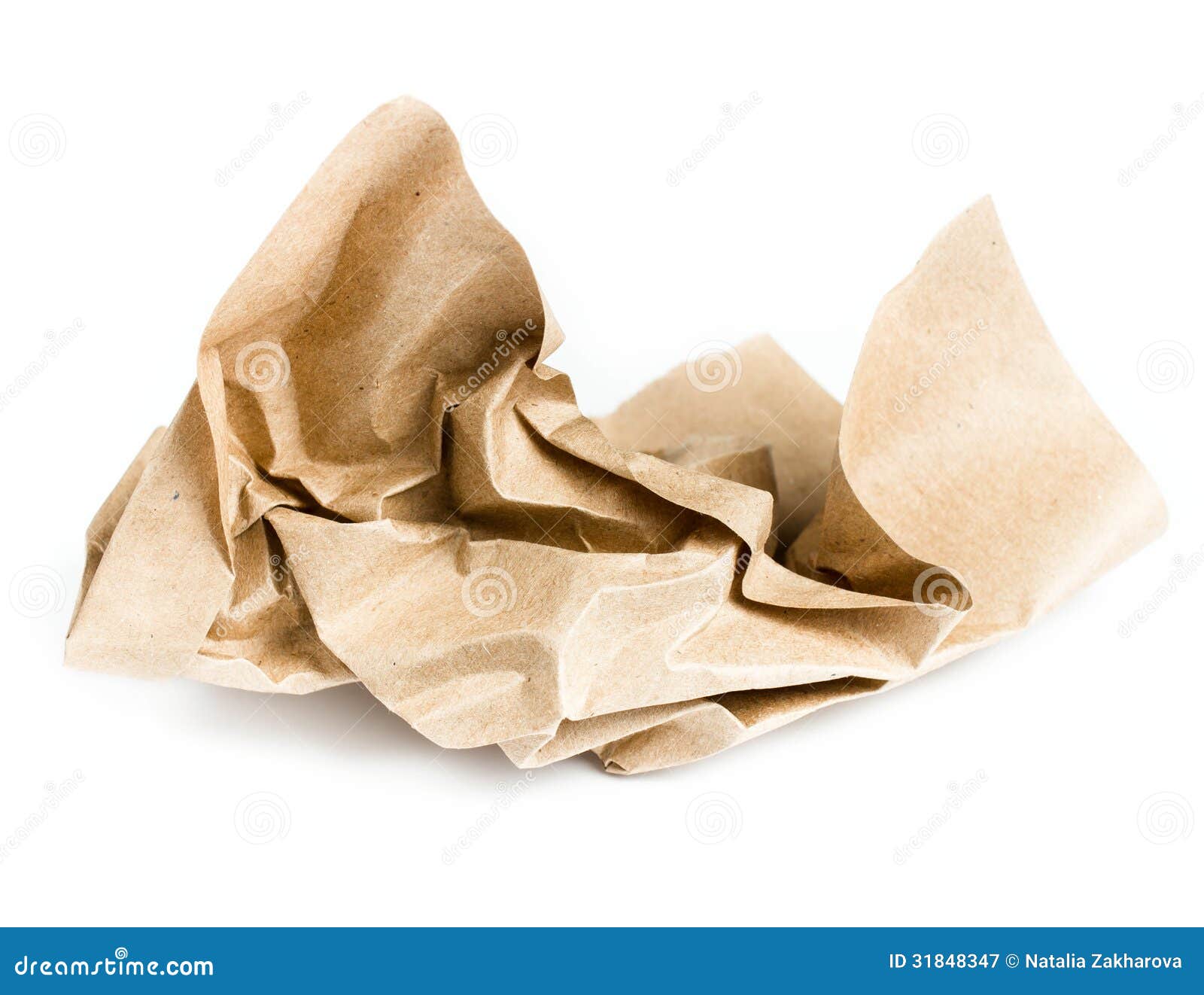 Recycle Brown Crumpled Paper On White Background Stock Image - Image of ...