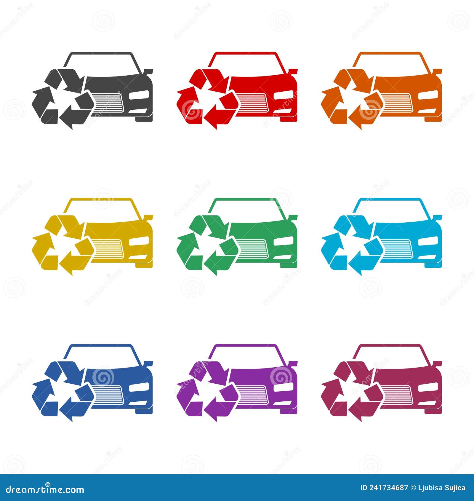 Recycle Car Icon or Logo, Color Set Stock Vector - Illustration of ...
