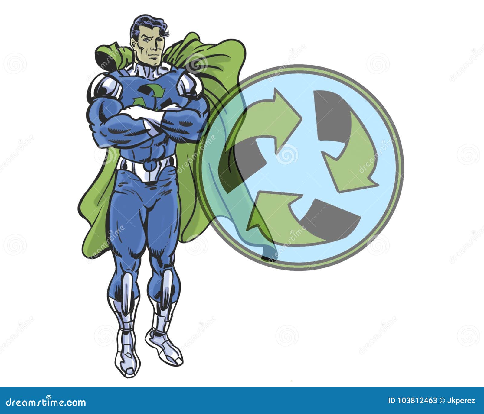 Recycle Comic Book Super Hero in Heroic Pose with Recycle Shield Stock ...