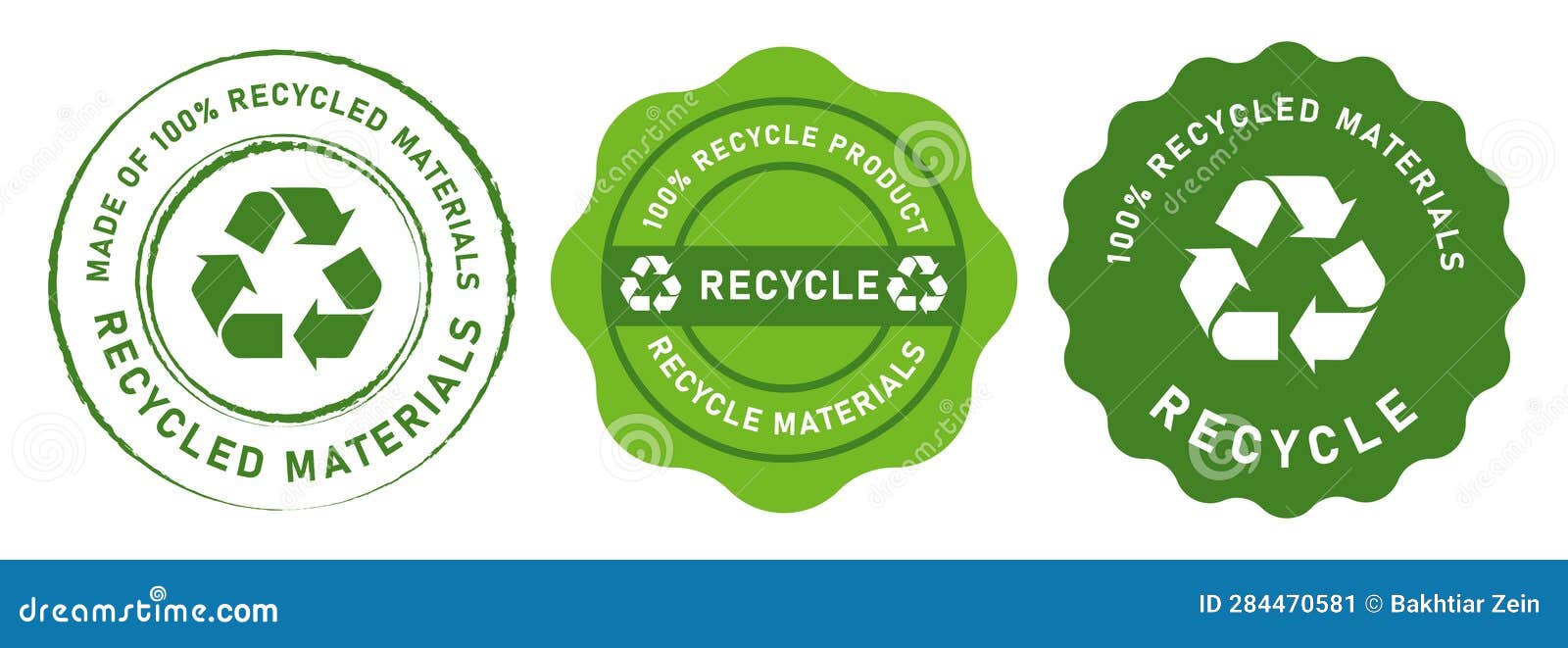 Recycle Emblem Round Tag 100 Percent Made from Recycle Materials Green ...