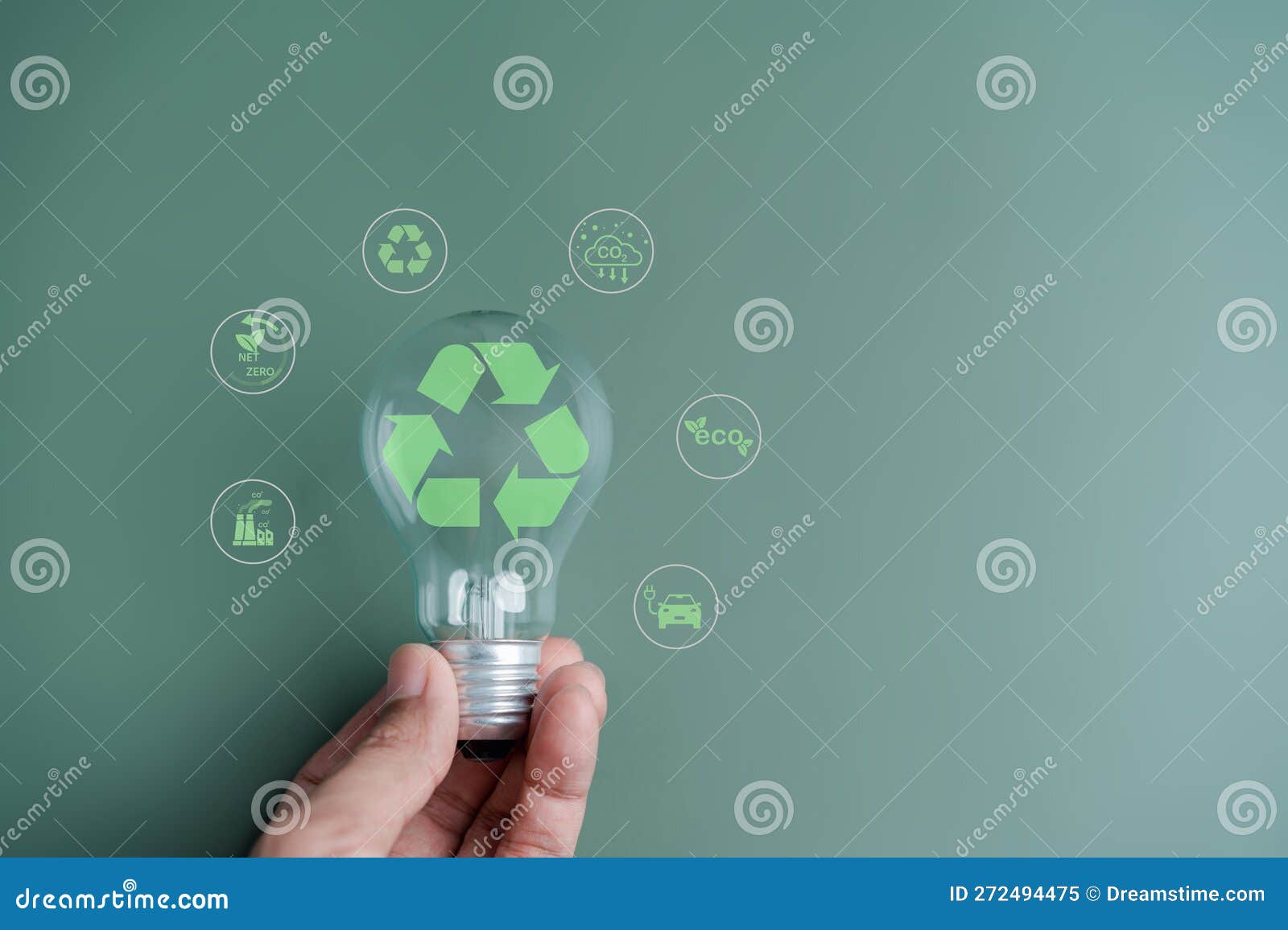 Recycle Icon on Lightbulb Earth Decrease CO2 or Carbon Dioxide Emission ...