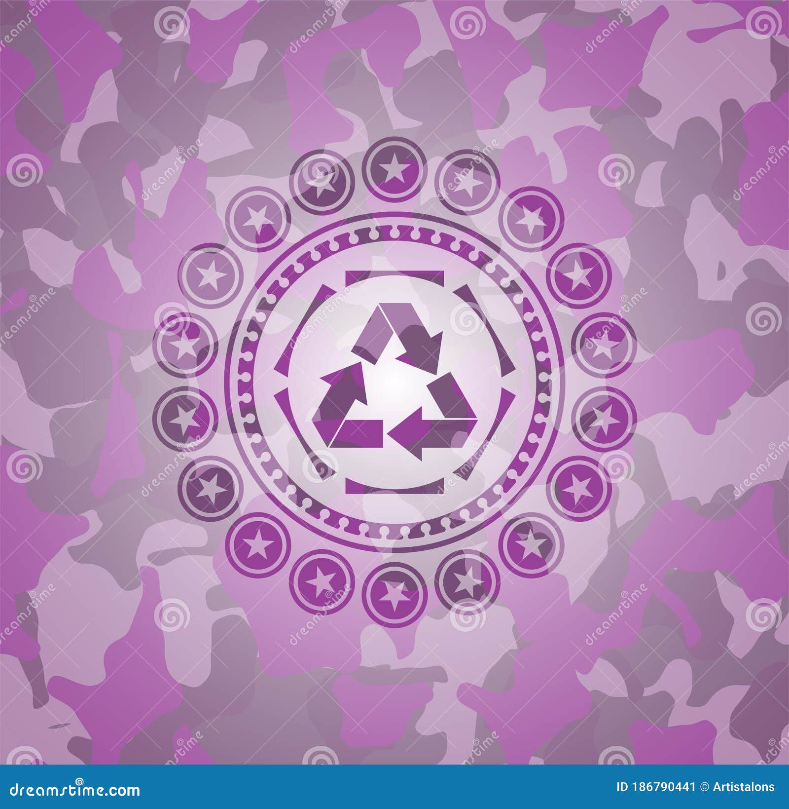 Recycle Icon on Pink and Purple Camouflaged Texture Stock Illustration ...