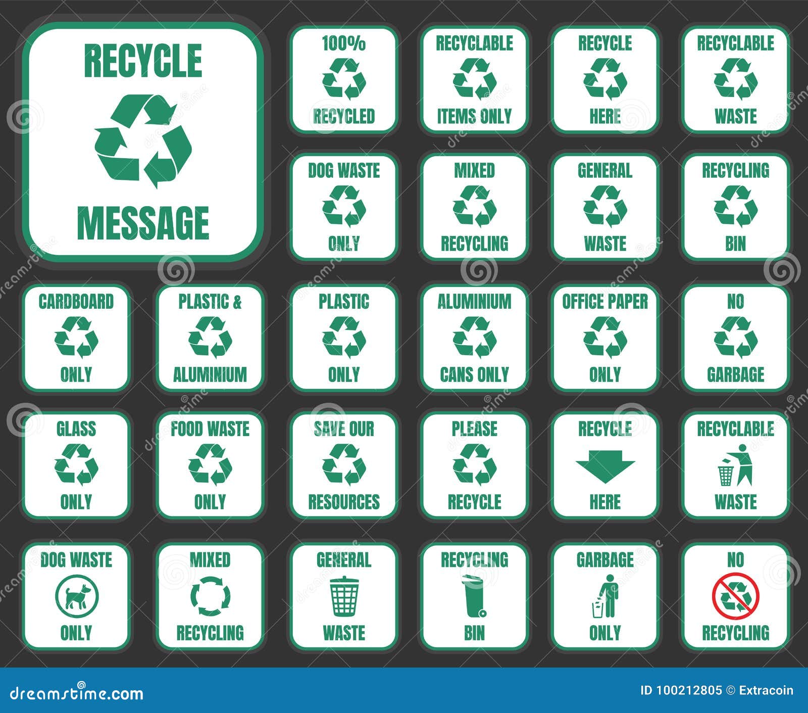Recycle icons set stock vector. Illustration of design - 100212805