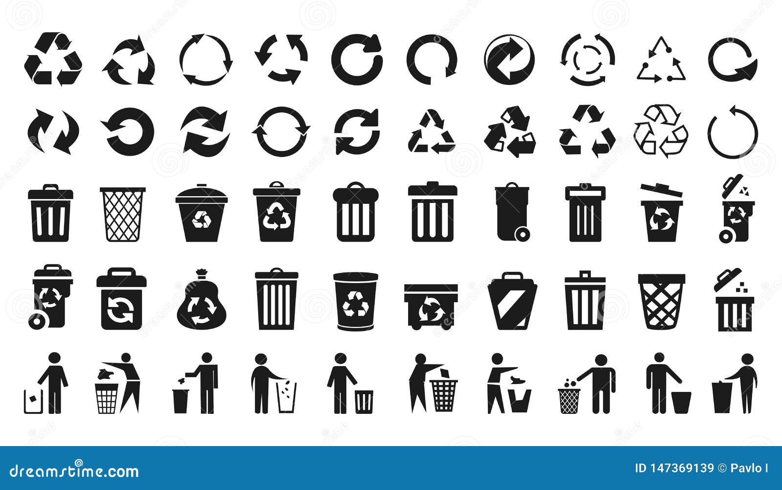 Recycle Bin Icons. Reuse Or Reduce Symbol. Vector Illustration ...