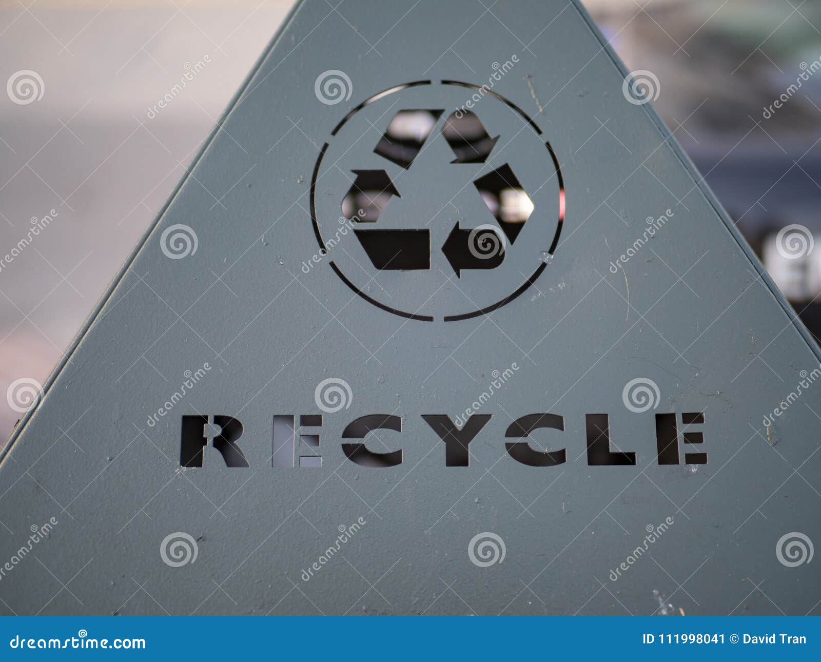 Recycle Logo on an Outdoors Trash Can Stock Image - Image of summer ...