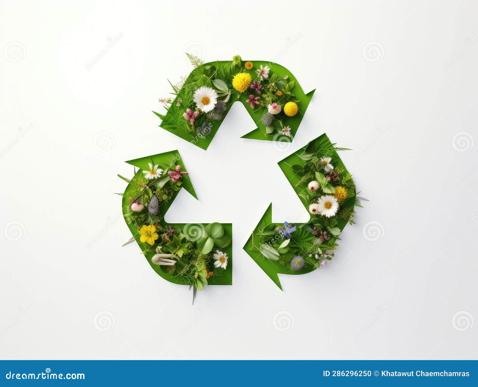 Recycle Logo Shape Surrounded by Flowers: Eco-Friendly Concept in ...
