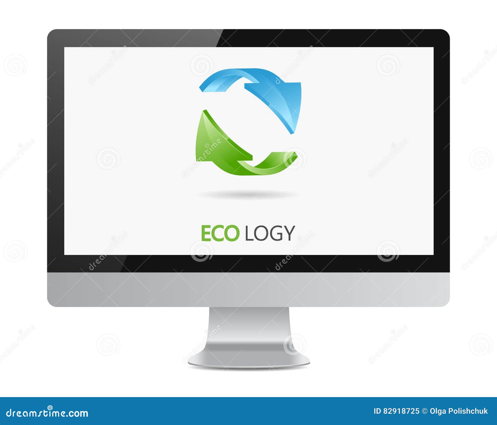 Recycle Logo with Two Arrows on on the Computer Monitior Screen Stock ...