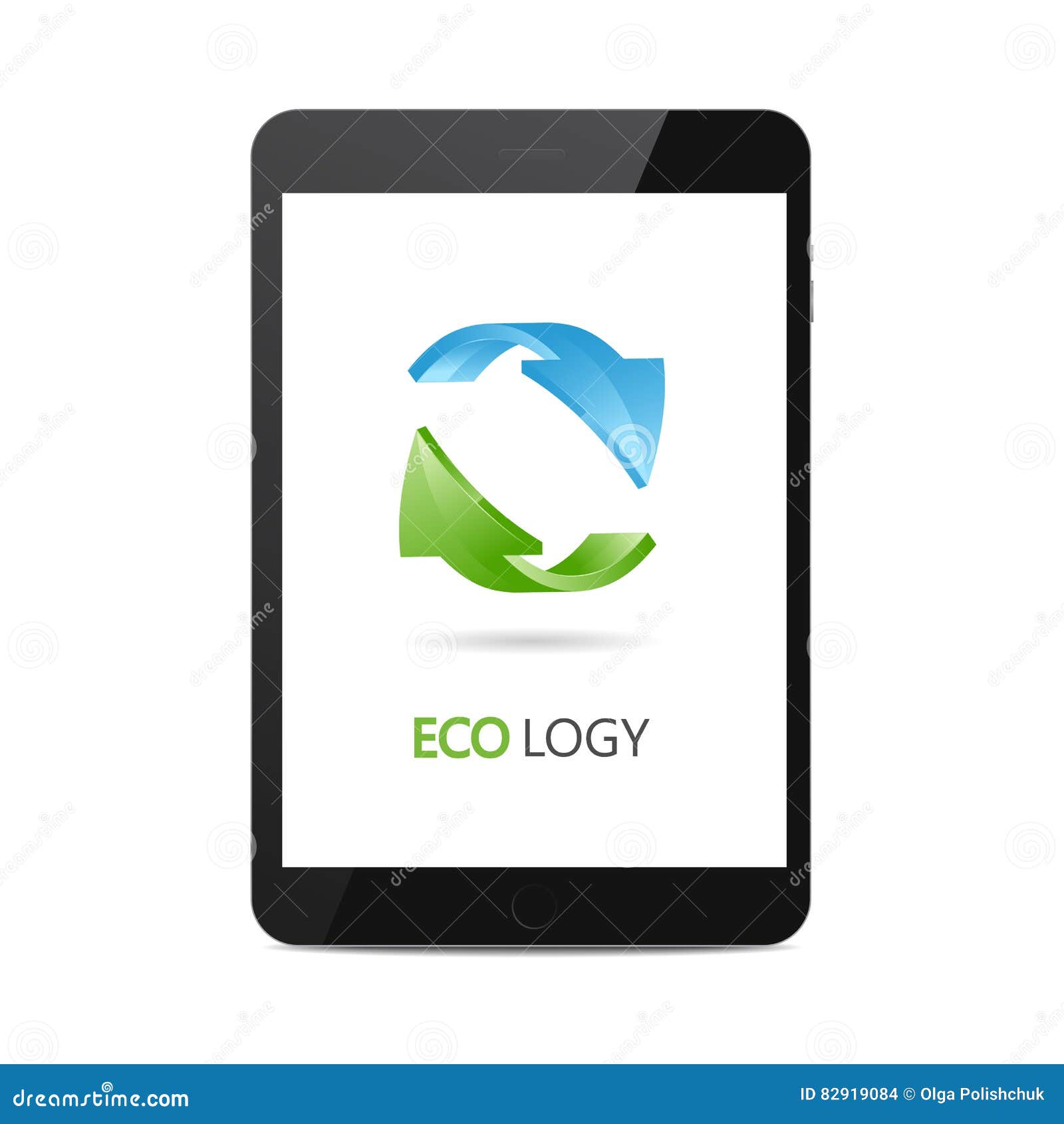 Recycle Logo with Two Arrows on on the Tablet Screen Stock Illustration ...