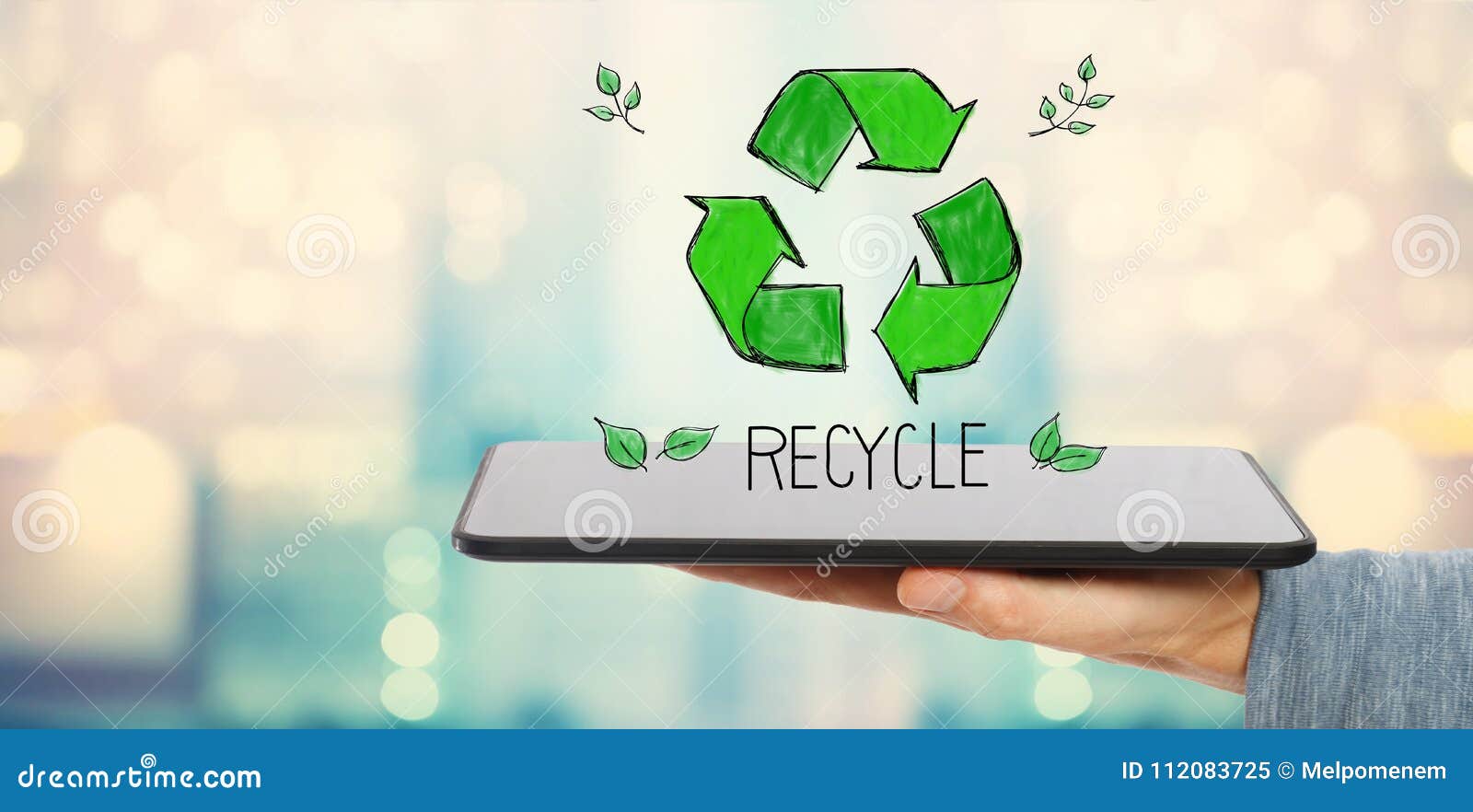 Recycle with Man Holding a Tablet Stock Image - Image of concept ...