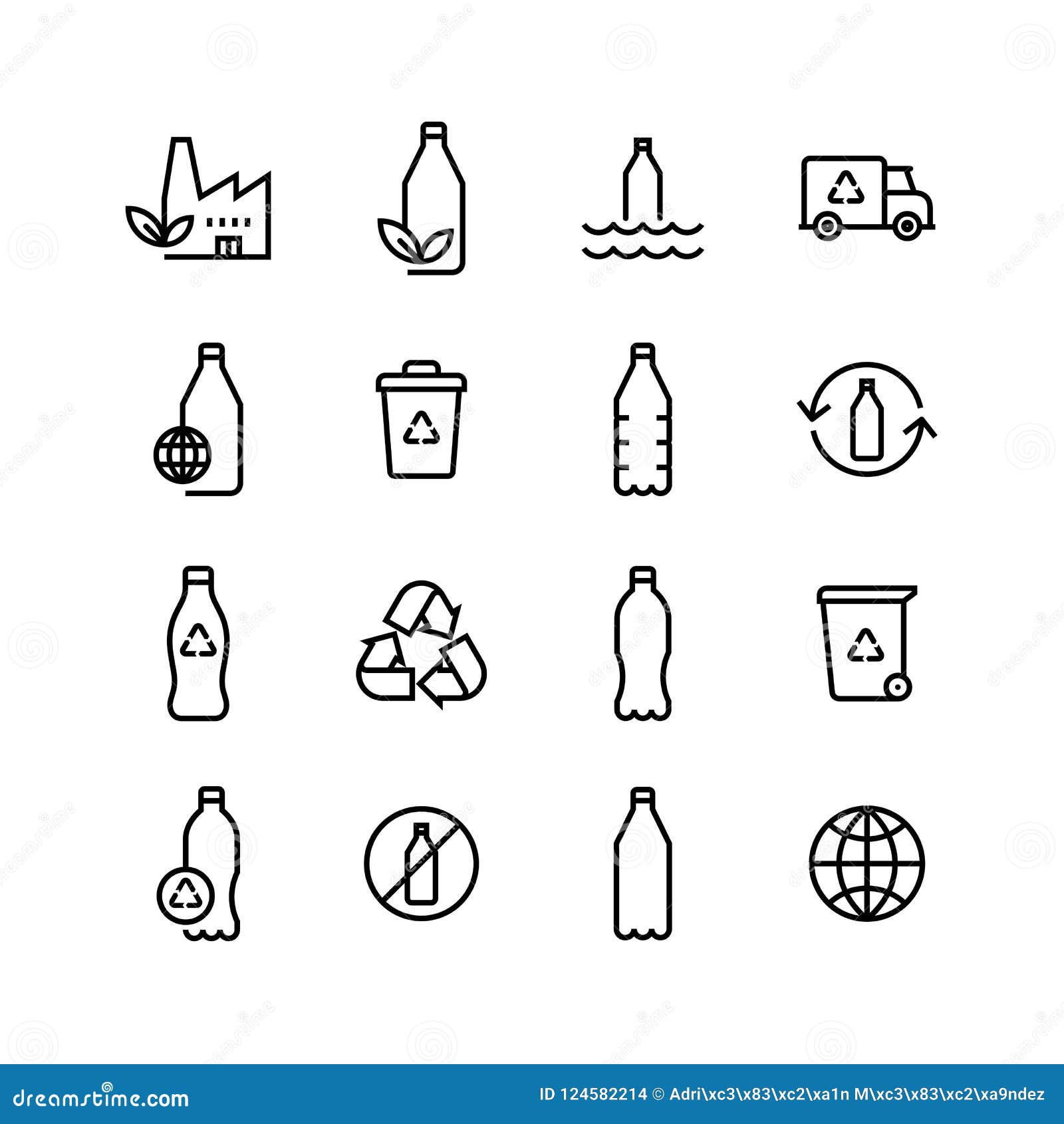 Recycle Plastic Bottle Eco Icon Set Stock Vector - Illustration of ...