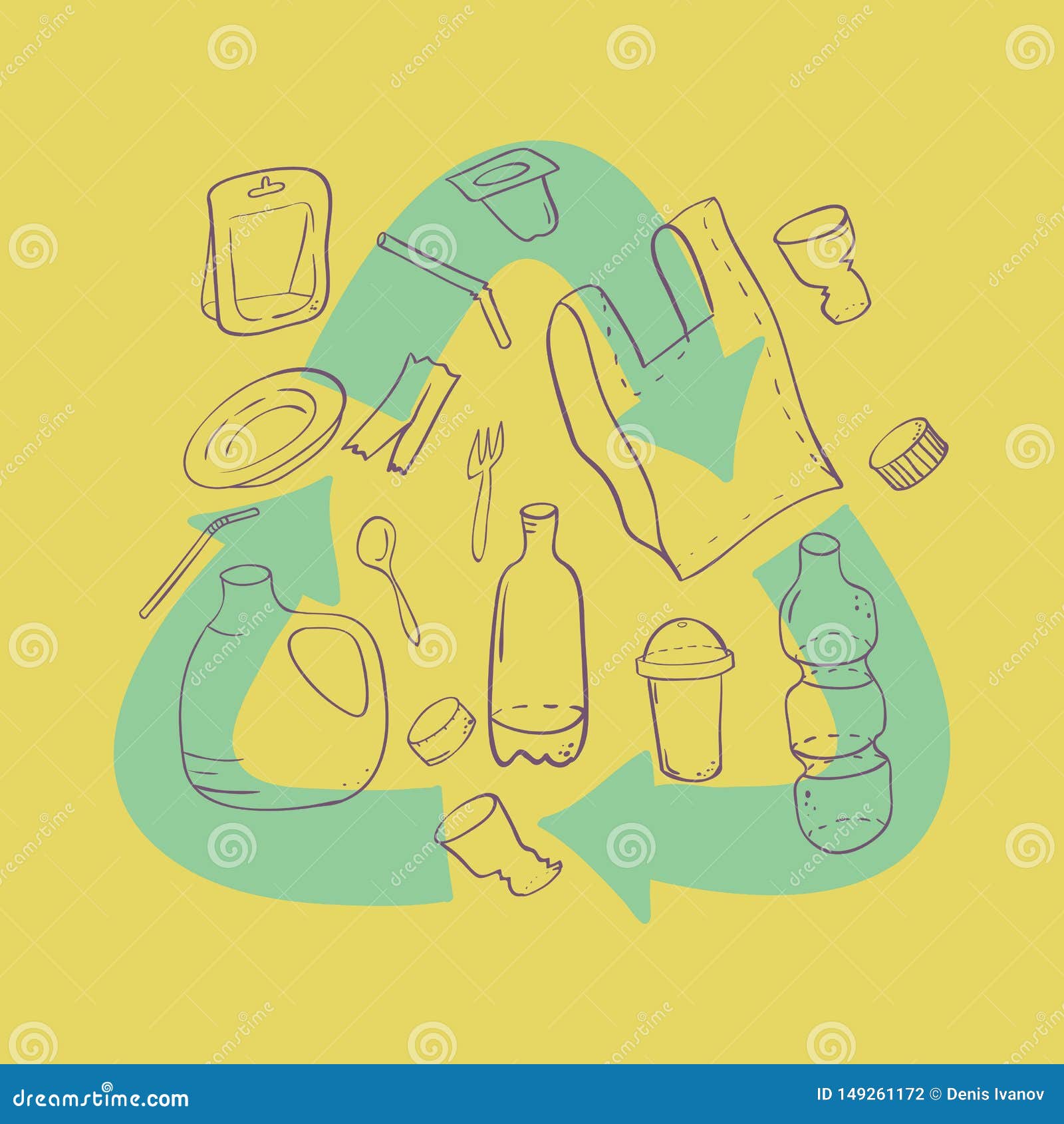 Recycle Plastic Vector Concept Illustration with Green Arrows and ...
