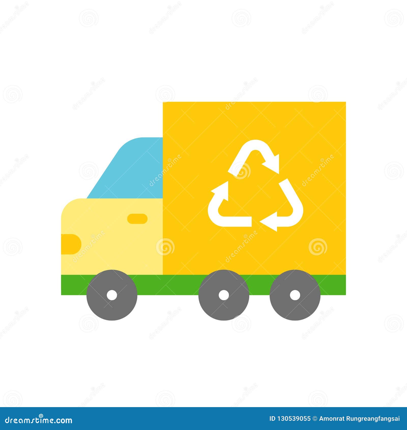 Recycle Sign on Garbage Truck, Flat Icon Stock Vector - Illustration of ...