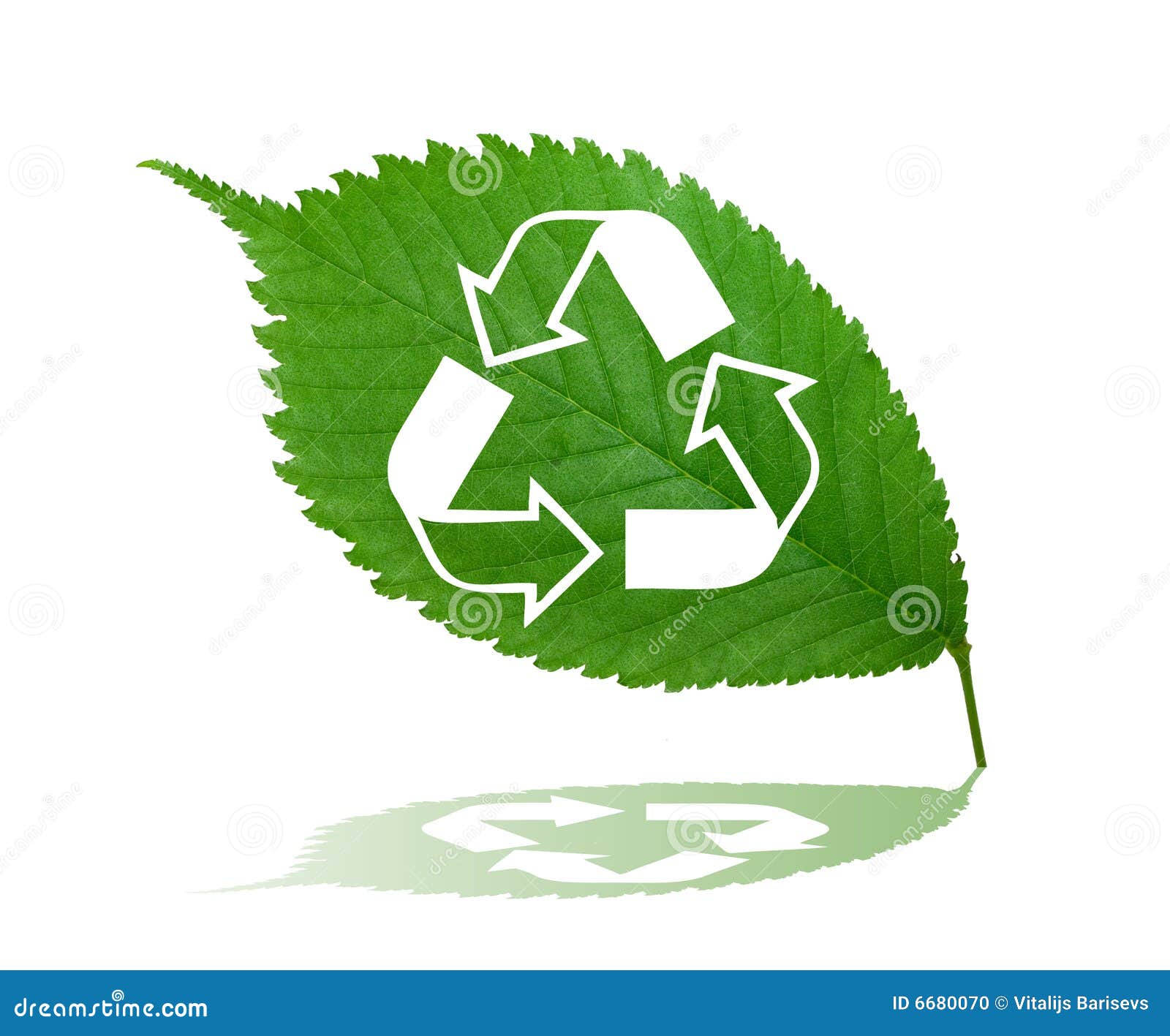 Recycle sign on green leaf stock illustration. Illustration of ...