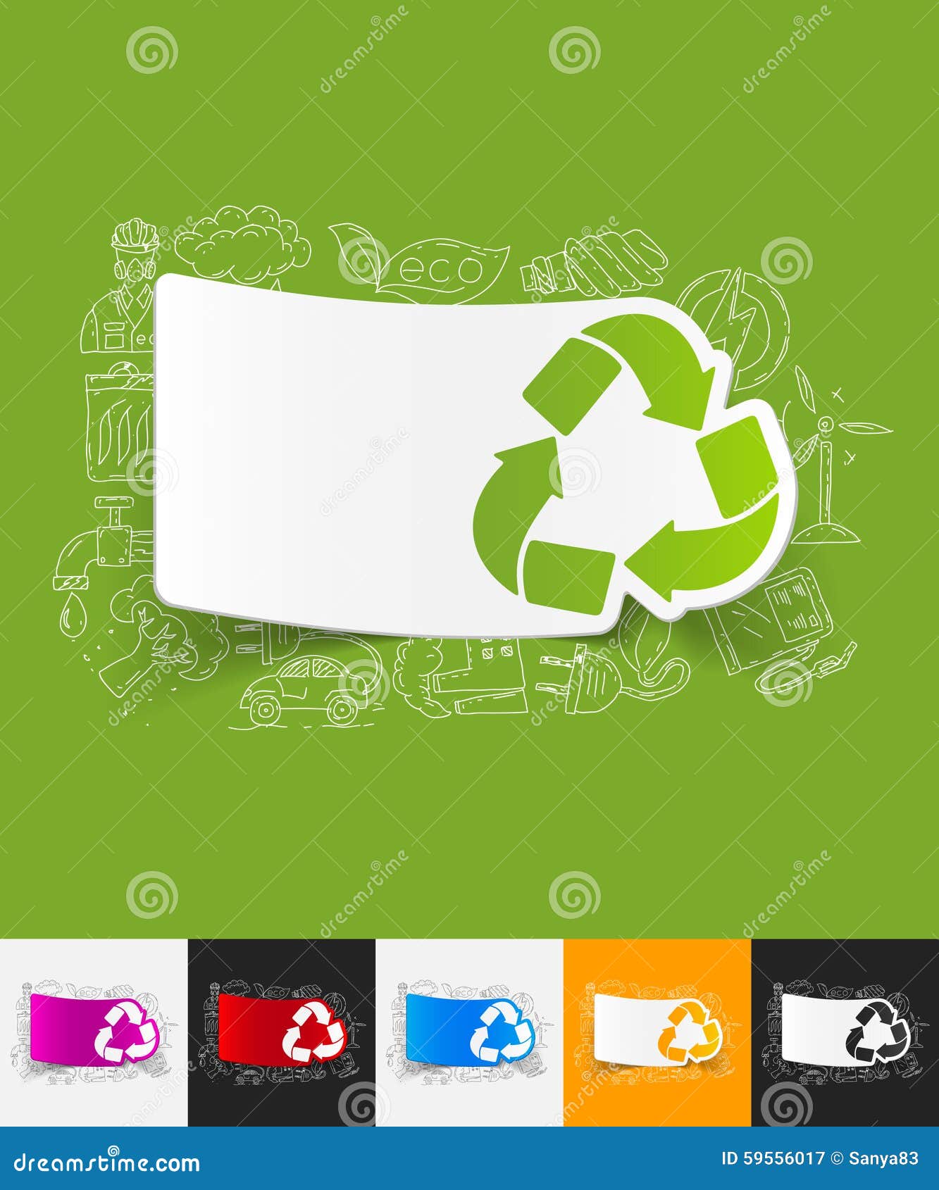 Recycle Sign Paper Sticker with Hand Drawn Stock Vector - Illustration ...