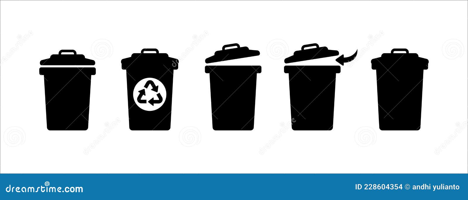 Recycle Trash Bin with Its Lid Icon Set. Open Trash Bin Vector Sign ...