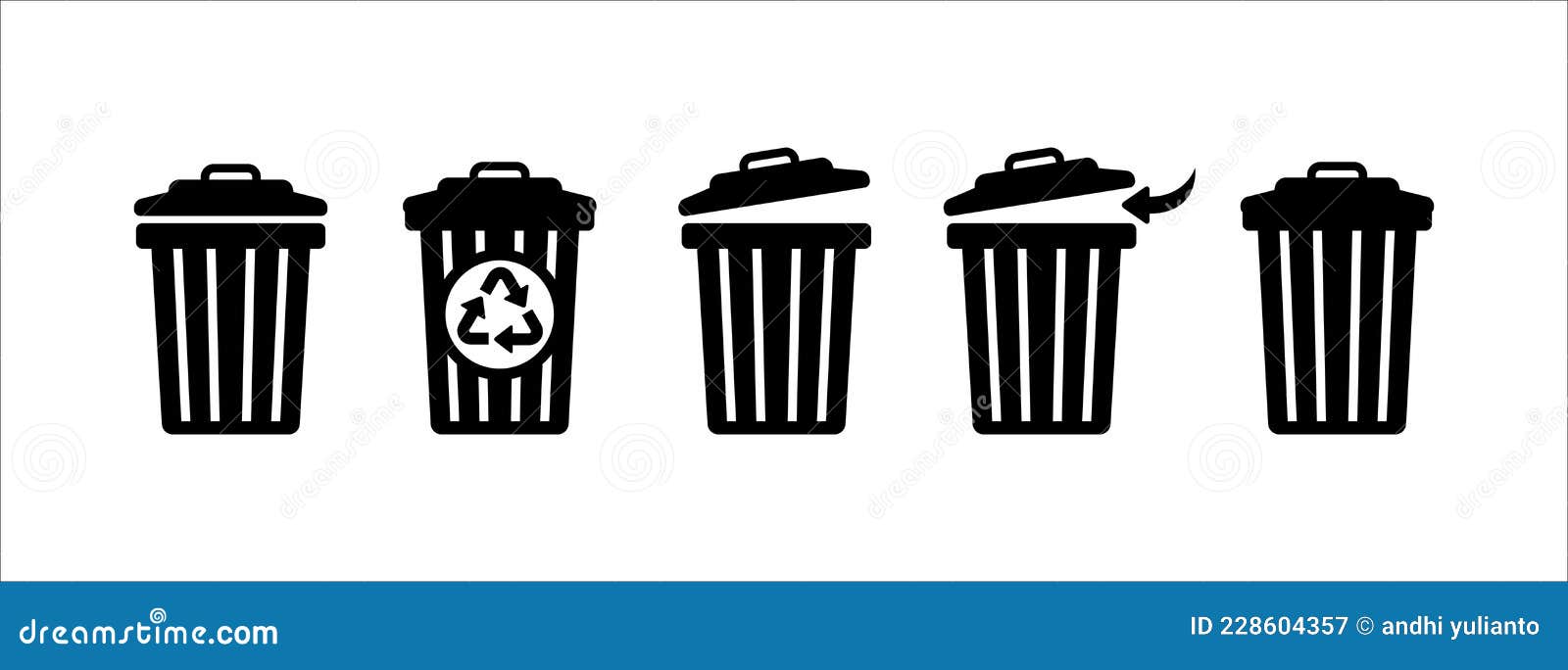 Recycle Trash Bin with Its Lid Icon Set. Open Trash Bin Vector Sign ...