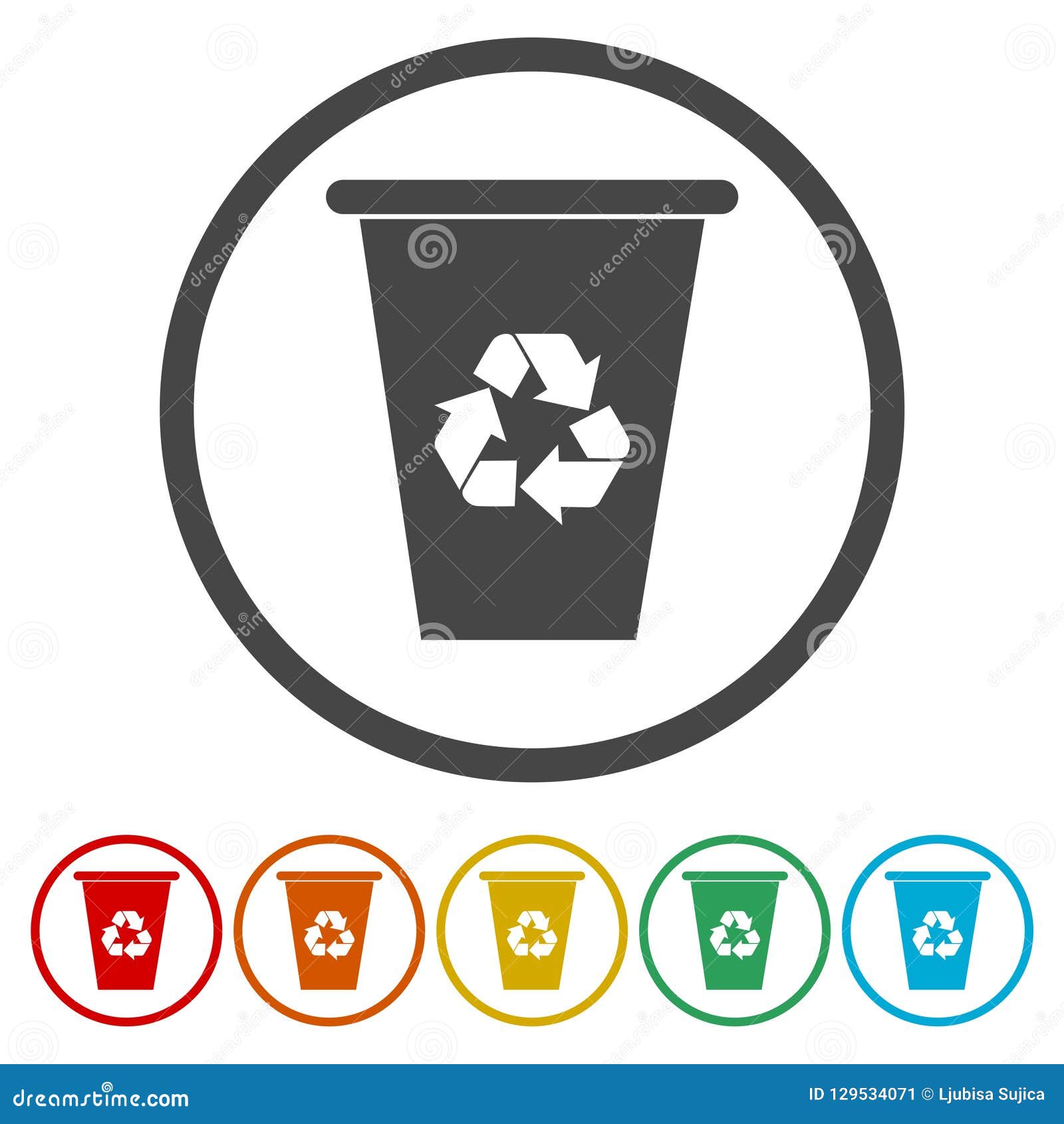 Recycle trash can icon set stock vector. Illustration of crate - 129534071