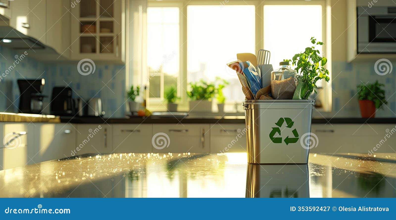 Recycle Trash Can in the Kitchen Room Interior Stock Illustration ...