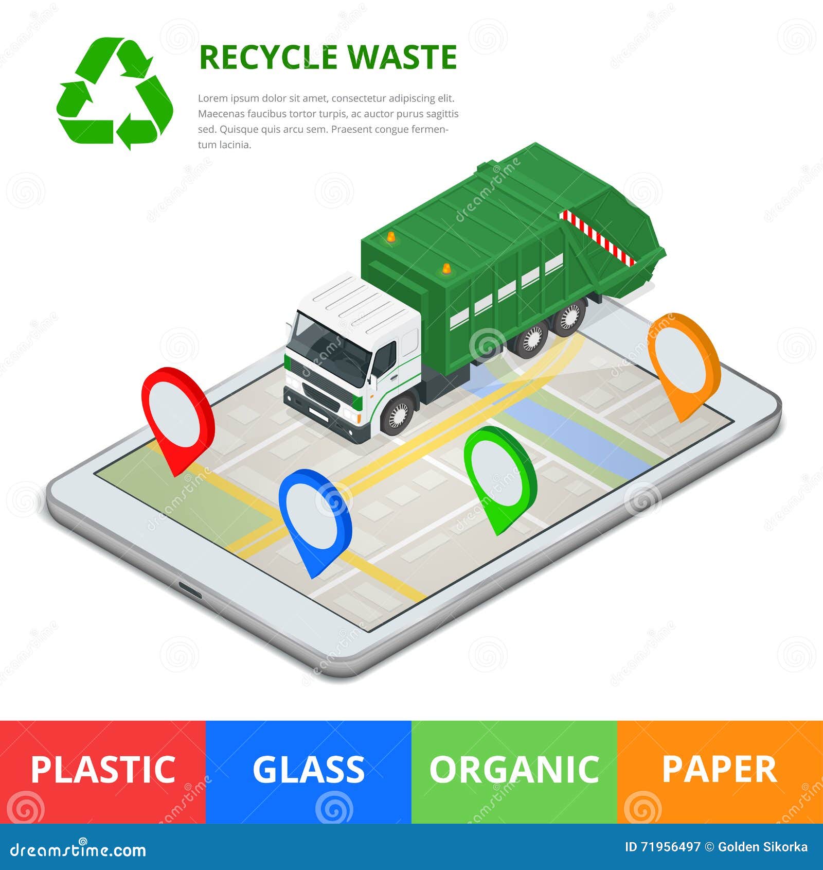 Recycle Waste Concept. Garbage Disposal with Gps Navigation on City ...