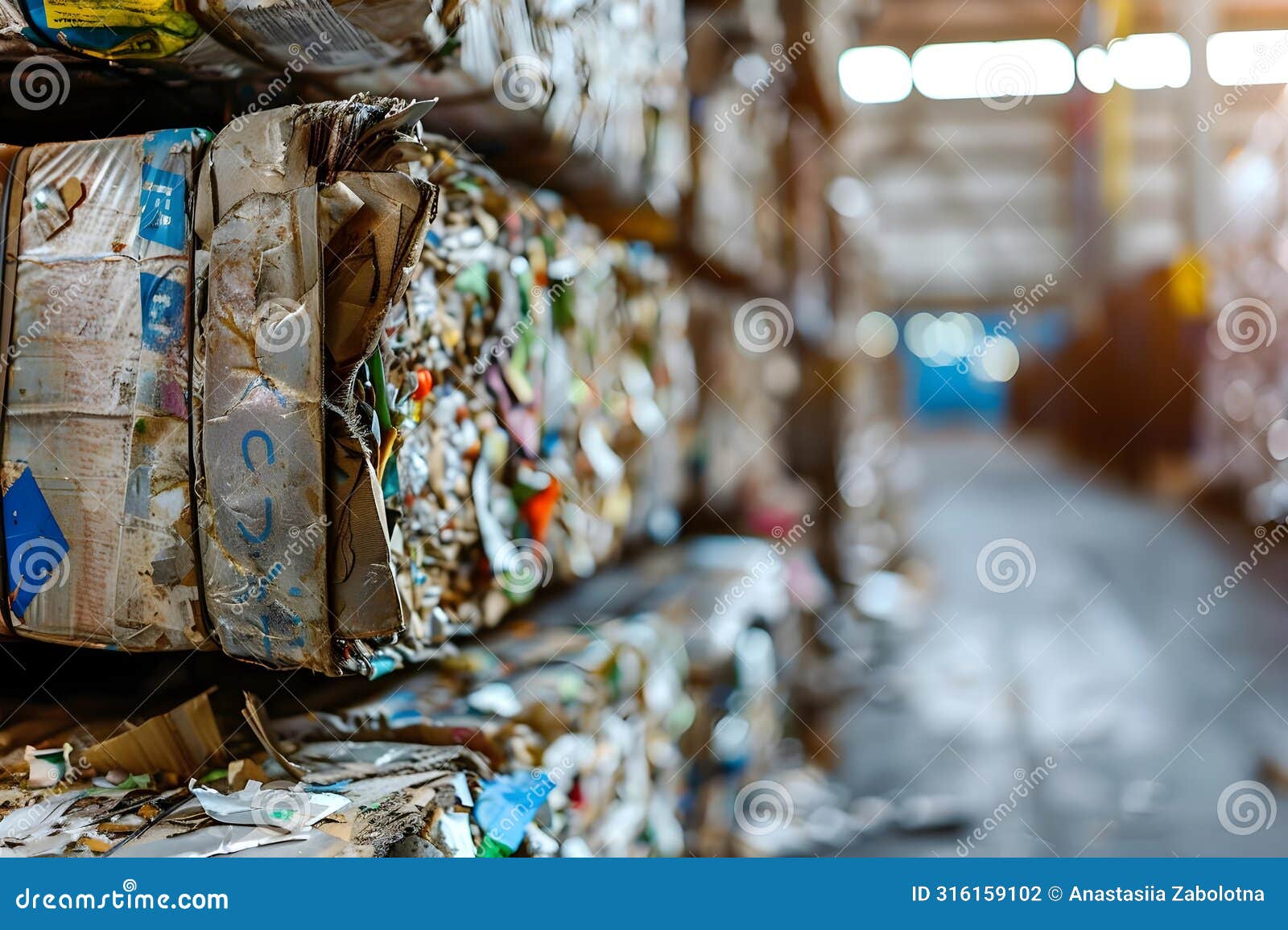 Recycled Bundles Compacted at Recycling Facility for Efficient Disposal ...