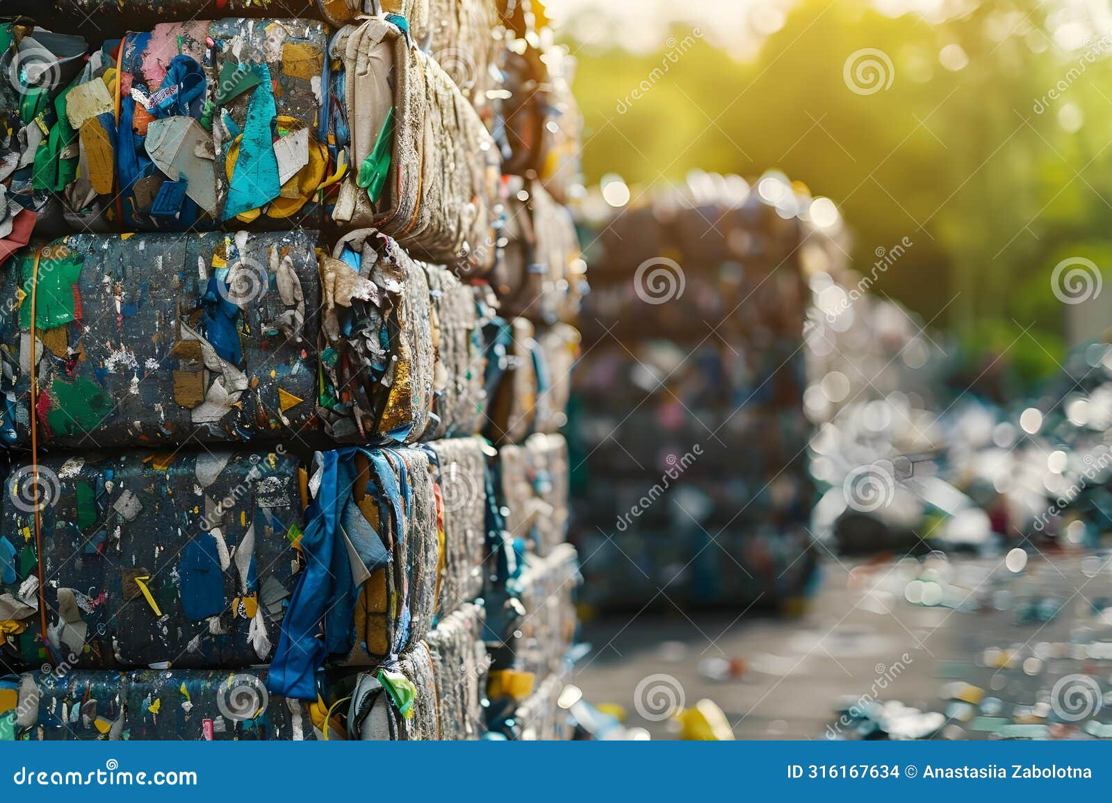 Recycled Bundles Compacted at Recycling Facility for Efficient Disposal ...