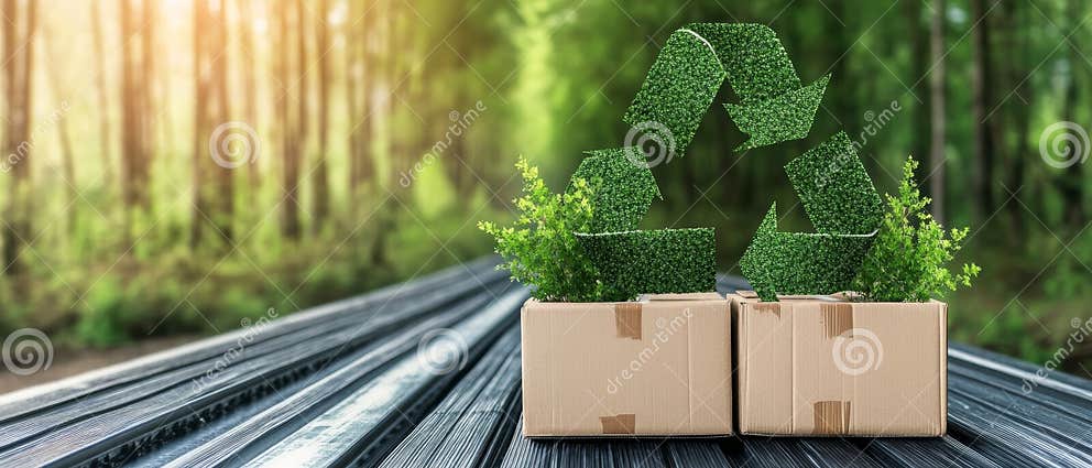 Recycled Cardboard Boxes in a Forest Setting Stock Illustration ...