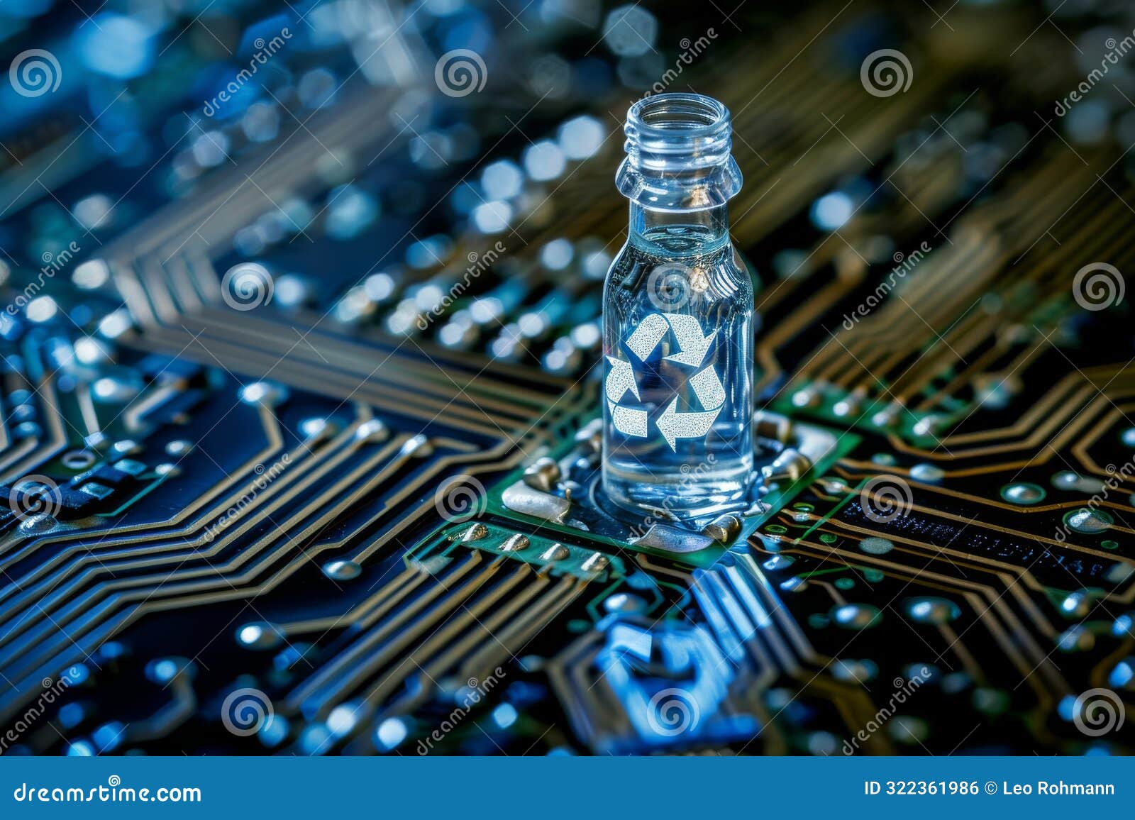 Recycled Plastic Bottle on Circuit Board, Symbolizing Modern Technology ...