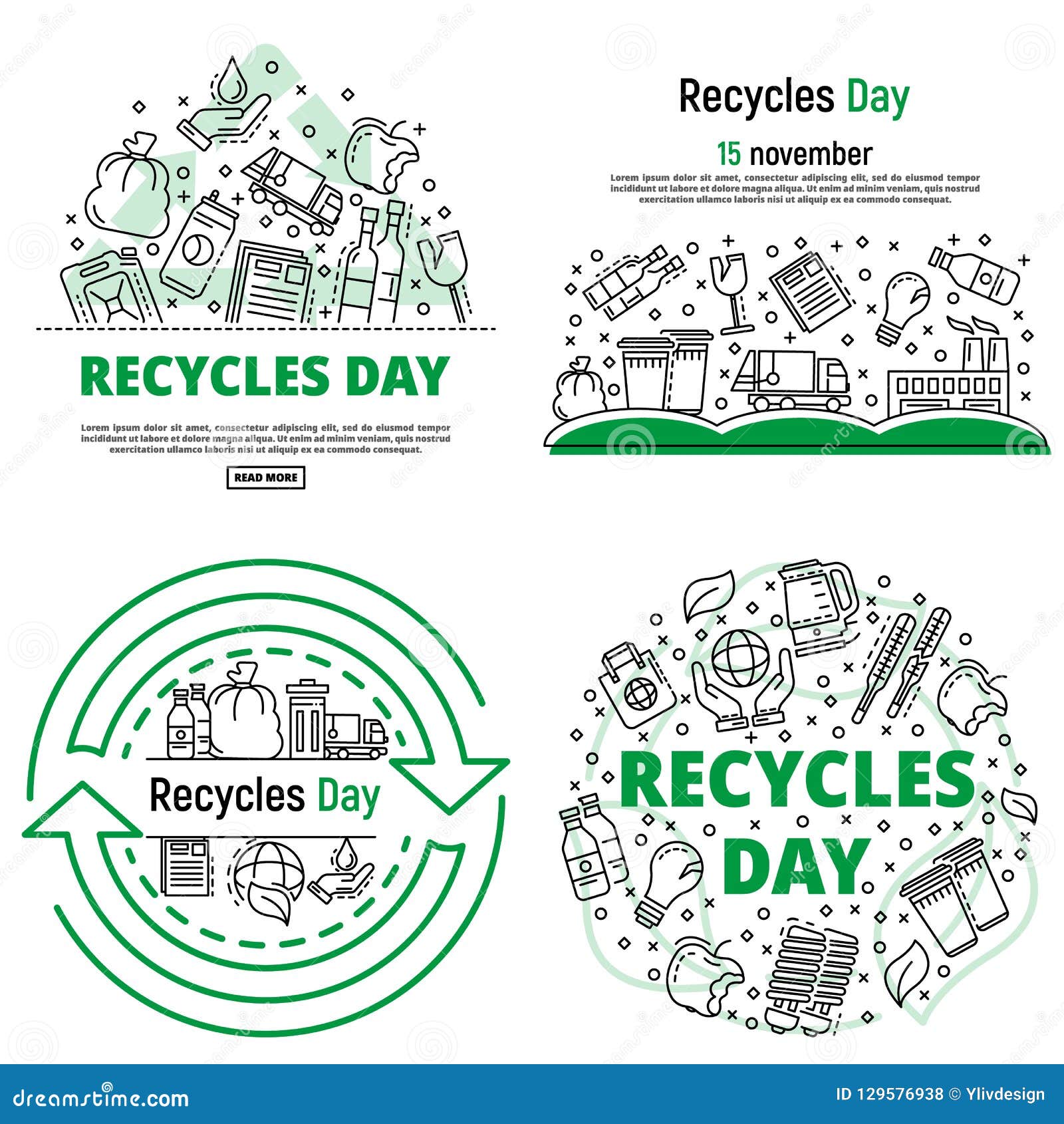 Recycles Day Banner Set, Outline Style Stock Vector - Illustration of ...