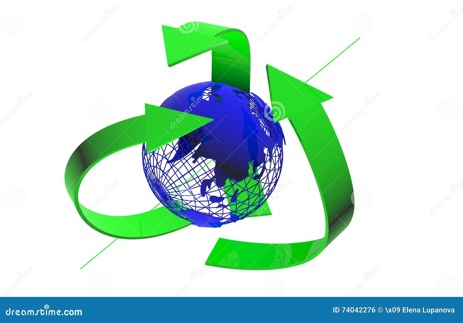 Recycling Arrows, Blue Earth on a White Background, 3d Render Stock ...