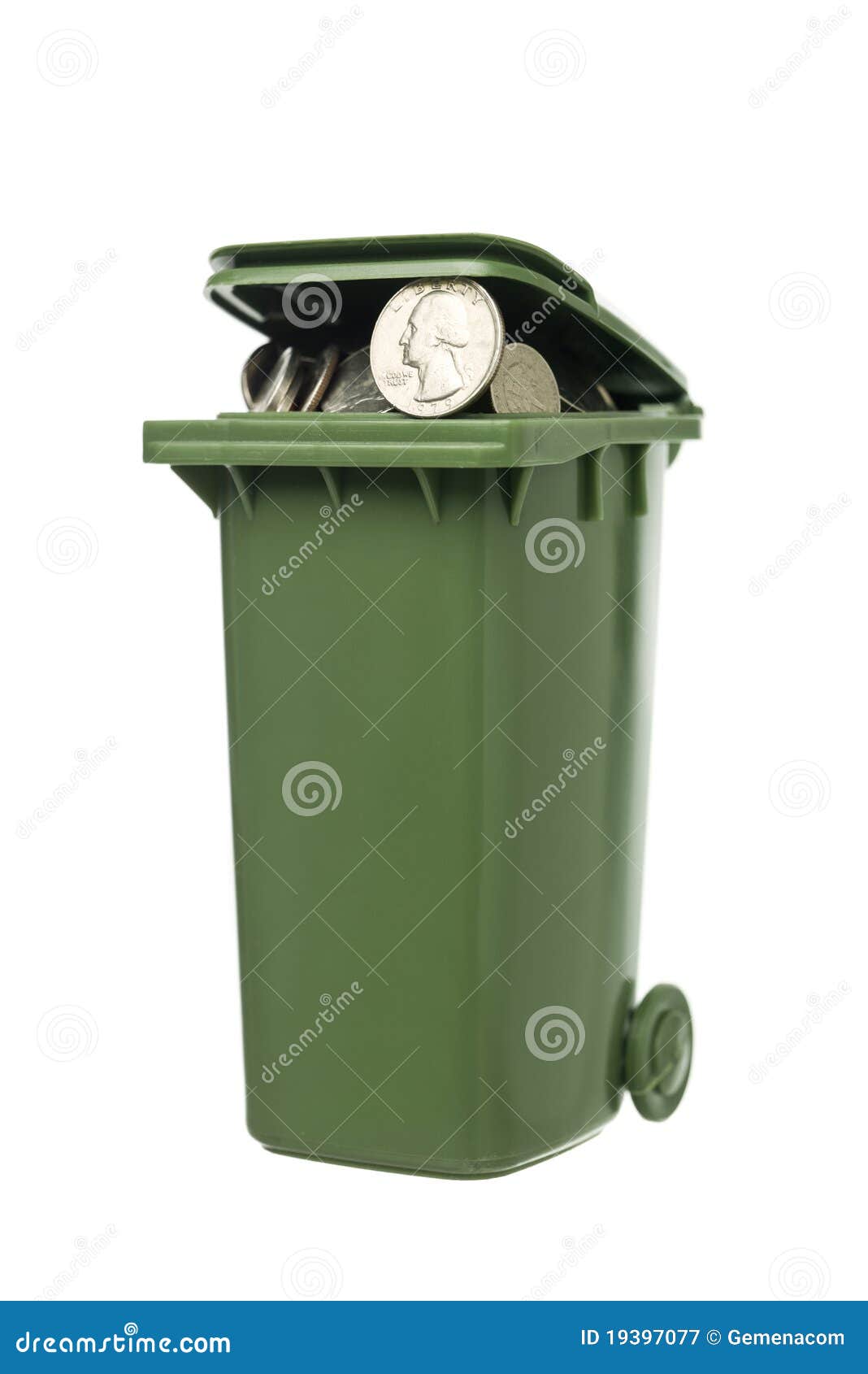 Recycling Bin with coins stock image. Image of wheeled - 19397077