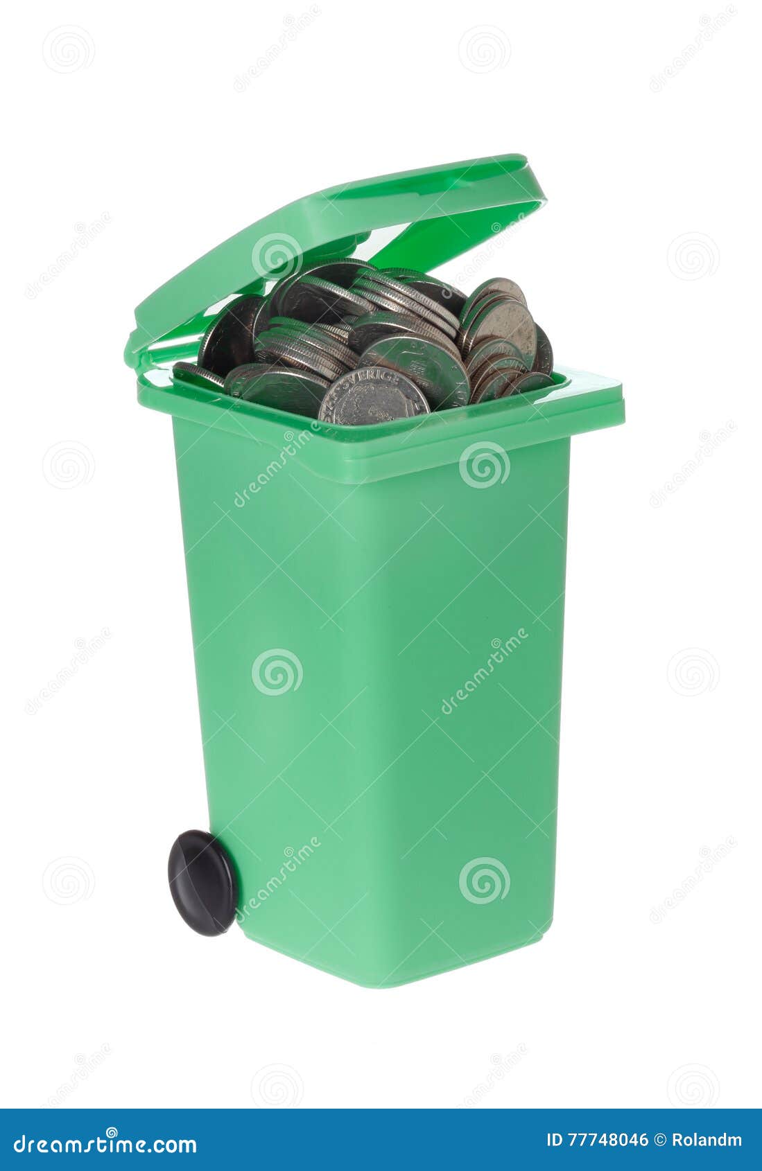 Recycling bin with coins stock photo. Image of isolated - 77748046