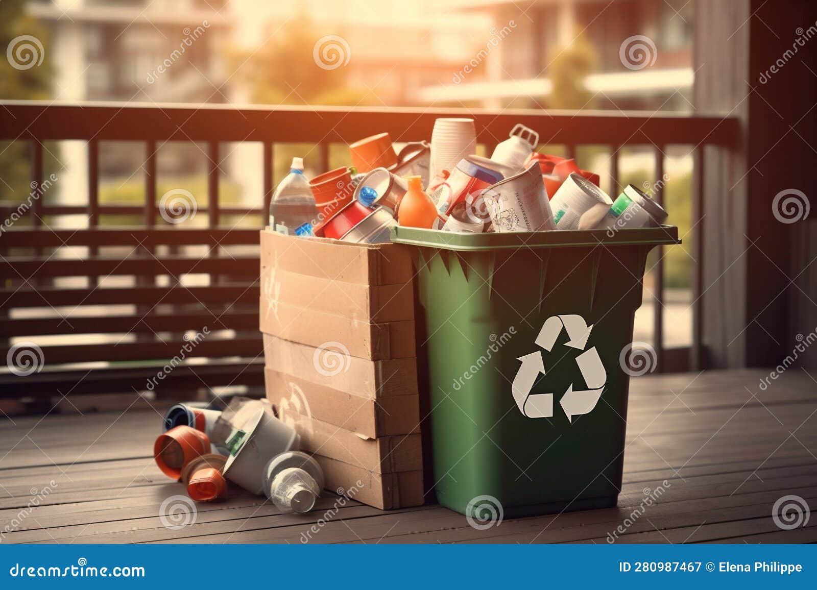 A Recycling Bin Filled with Various Recyclable Materials, Outside ...