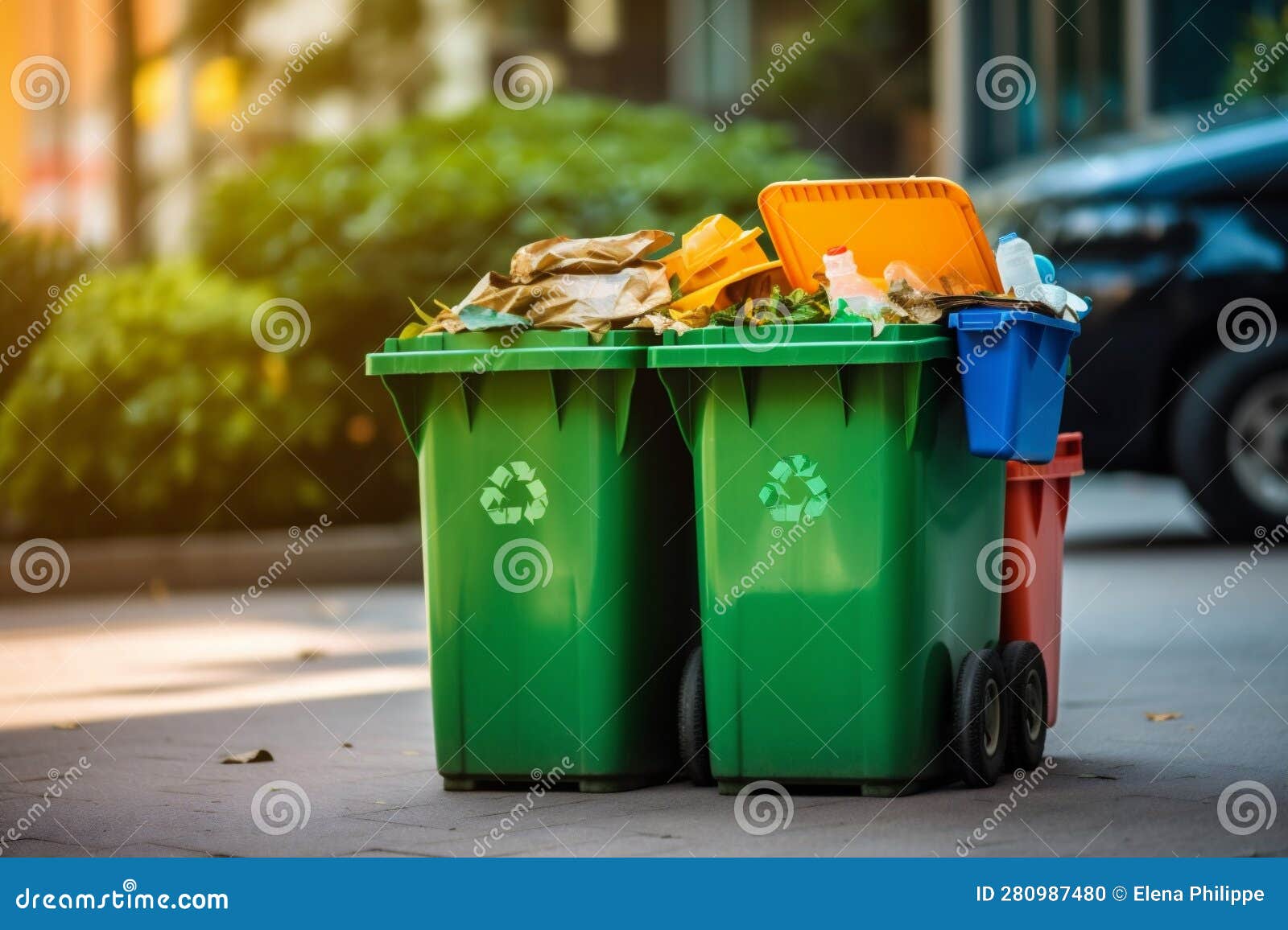 A Recycling Bin Filled with Various Recyclable Materials, Outside ...