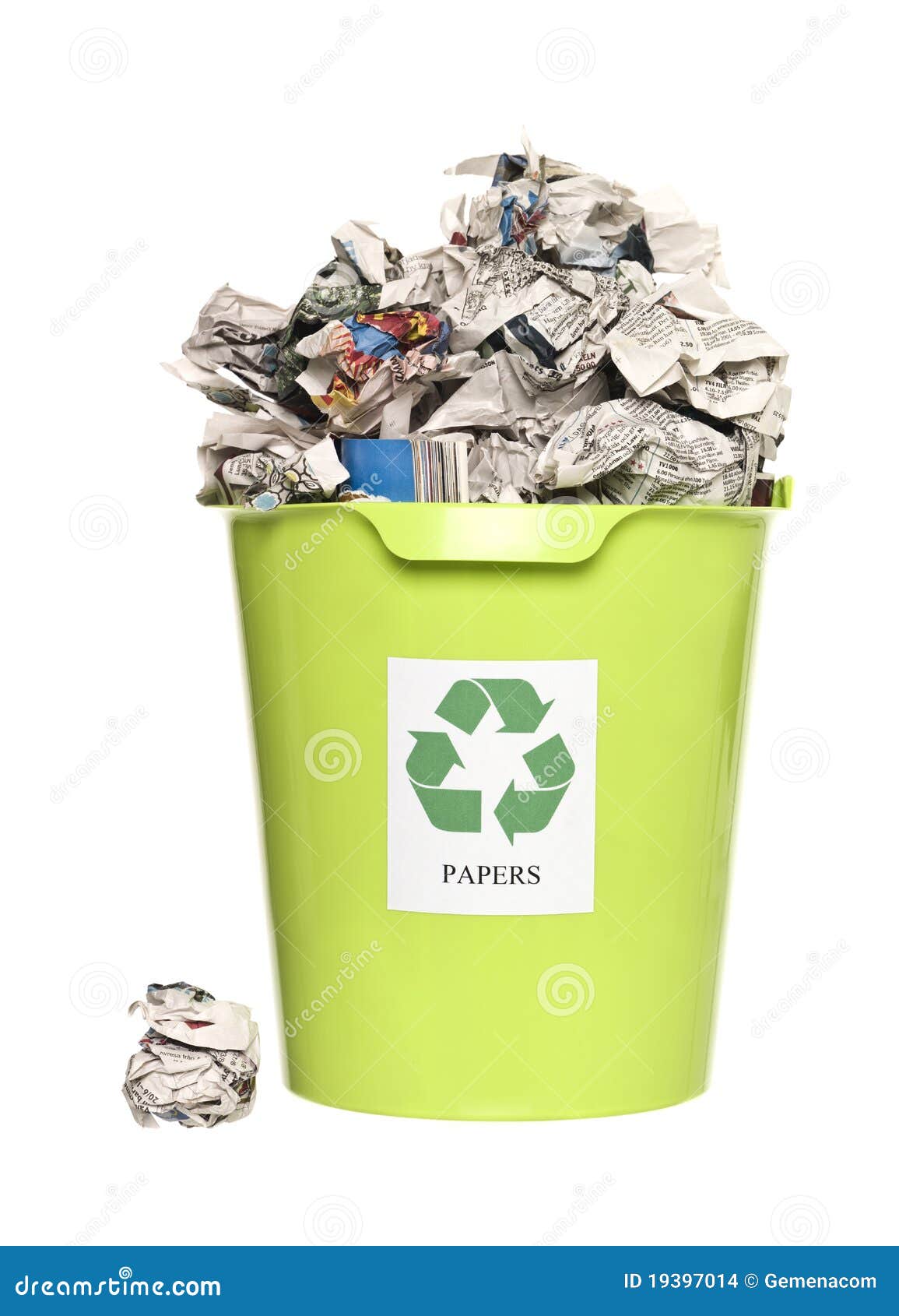 Recycling bin with paper stock photo. Image of pollution - 19397014