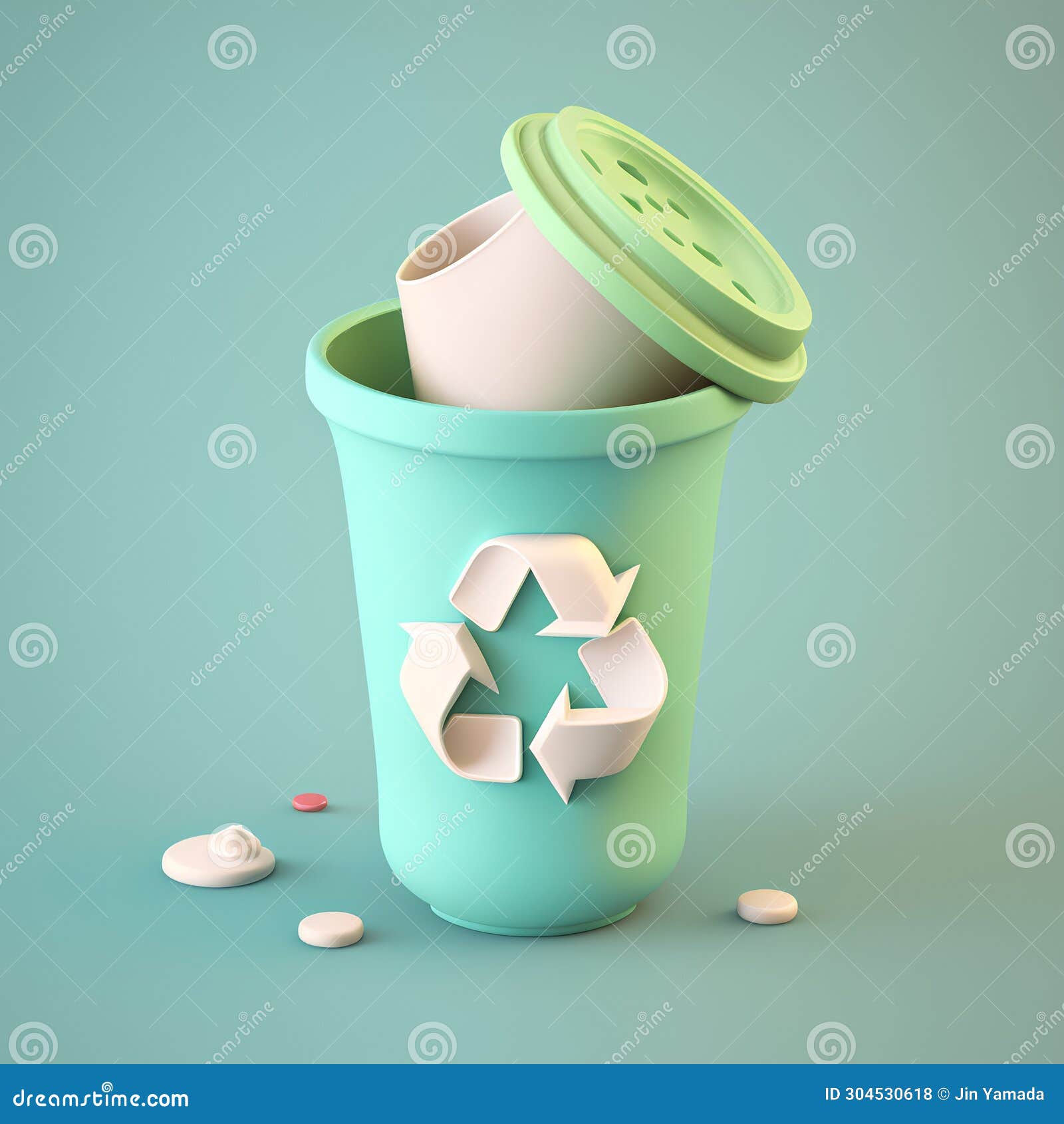 Recycling Bin with Paper Recycling Symbol, 3d Render Illustration Stock ...