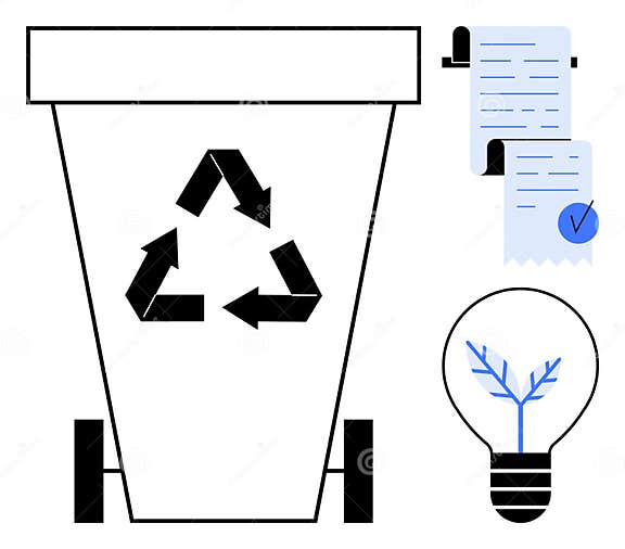 Recycling Bin with Symbol, Document, and Lightbulb Highlighting ...