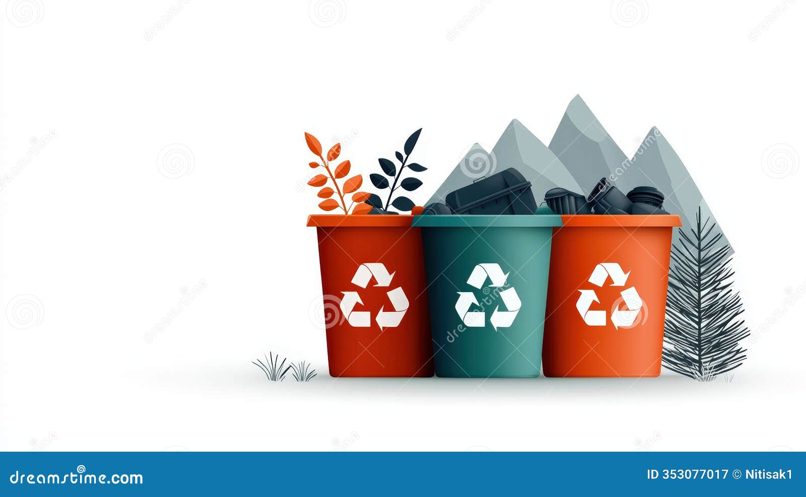 Recycling Bins with Mountain Backdrop Isolate Stock Illustration ...