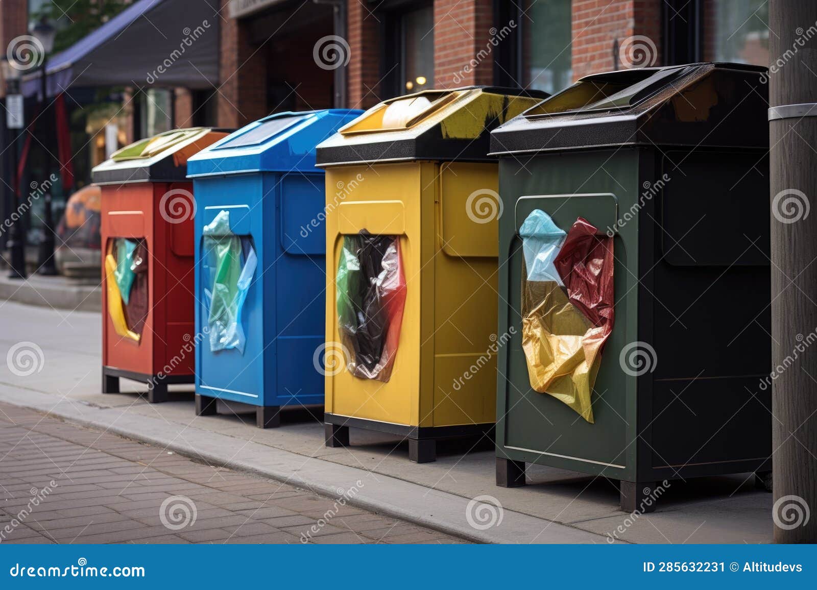 Recycling Bins Separated by Material Stock Image - Image of ...