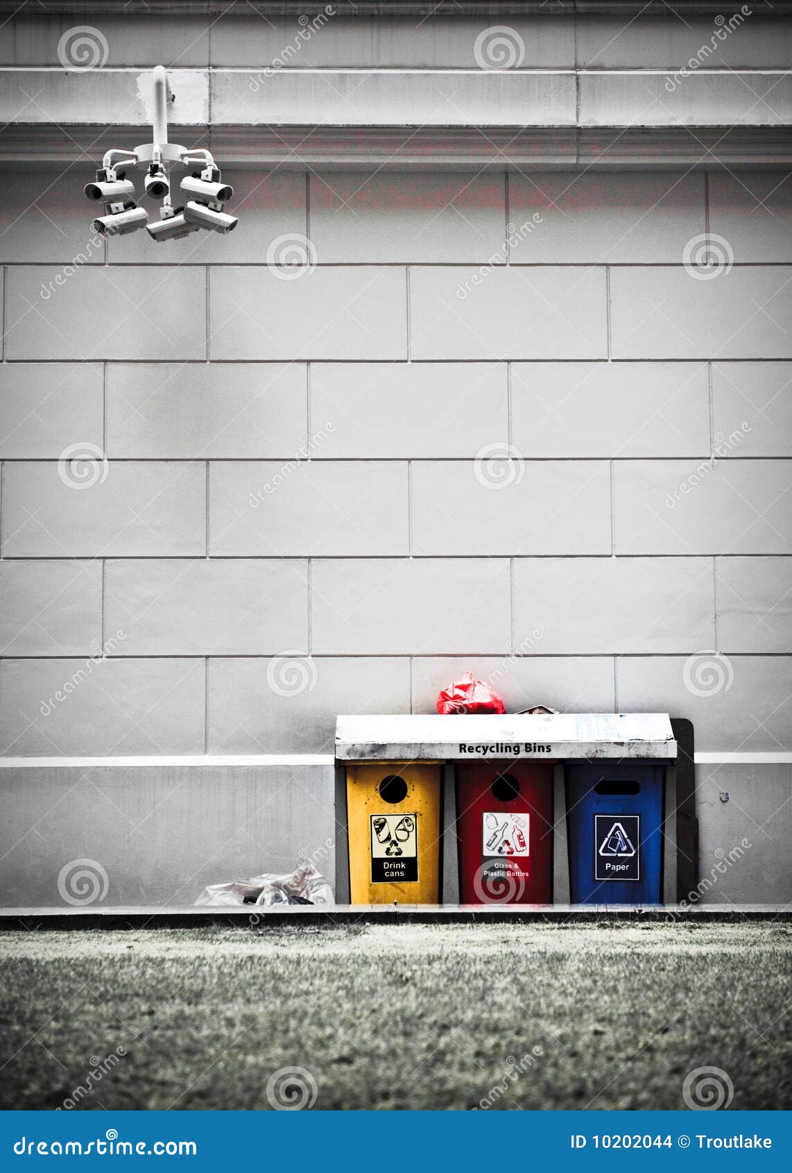 Recycling Bins Under Camera Stock Photo - Image of empty, dirt: 10202044