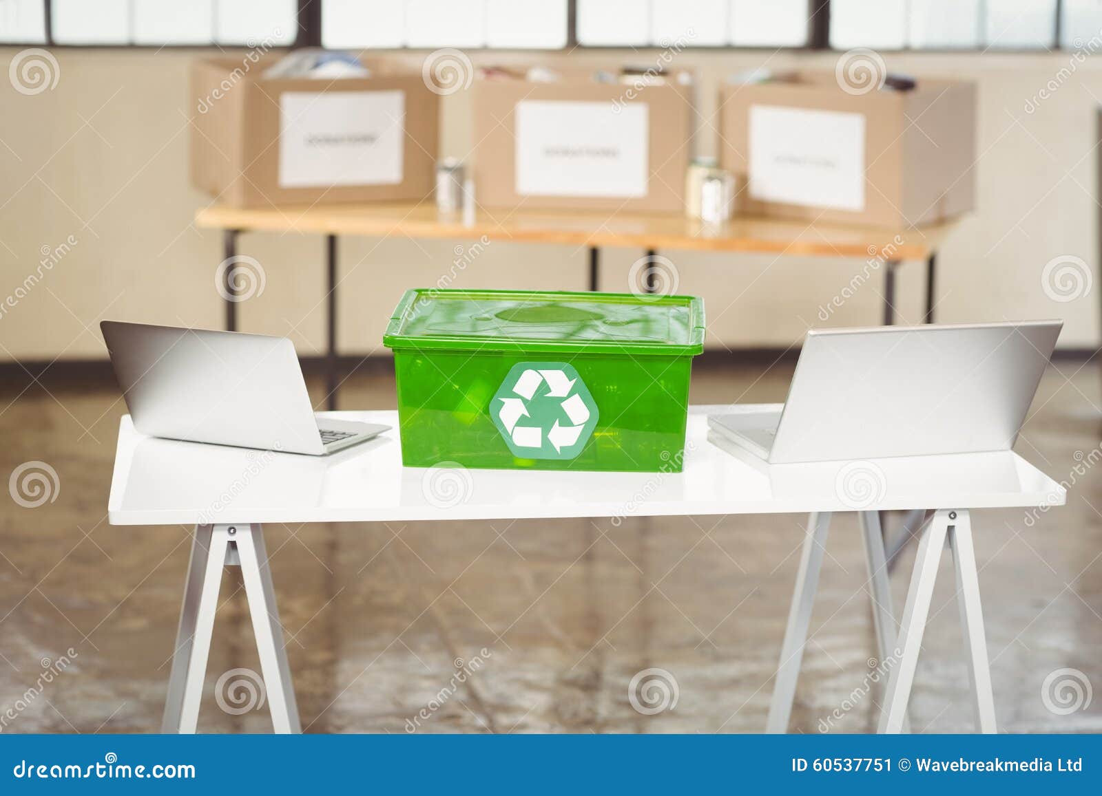 Recycling Box Amidst Laptop Stock Image - Image of symbol, conservation ...