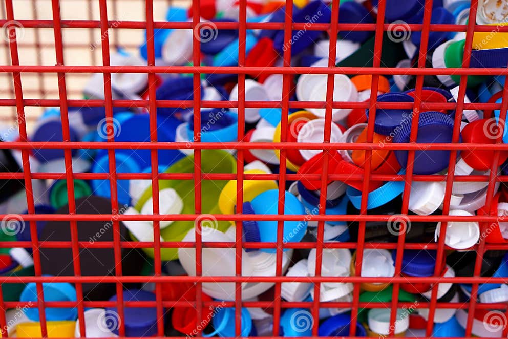 Recycling Cage for Plastic Caps with Colored Caps Inside Stock Photo ...